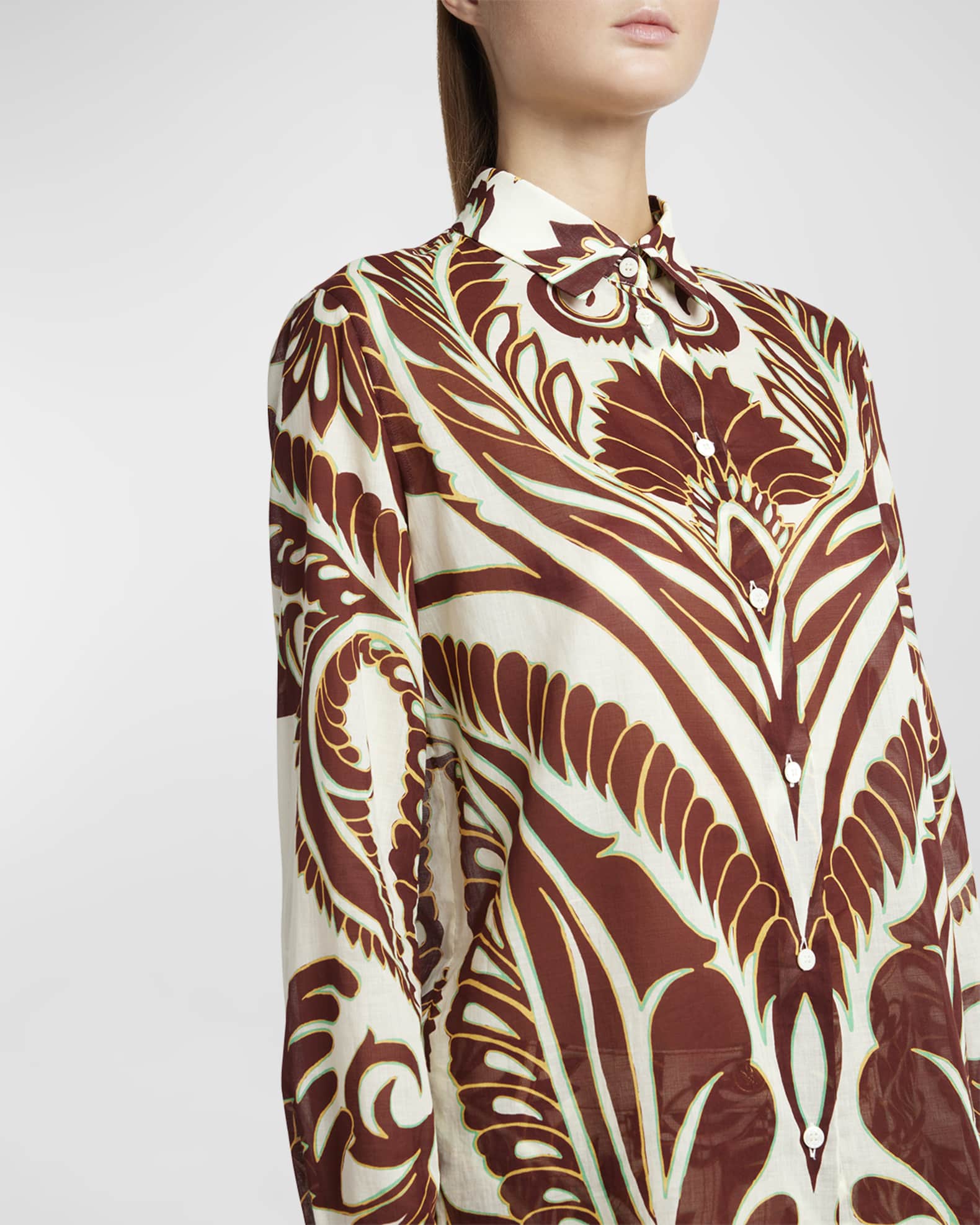 Etro Long-Sleeve Printed Button-Front Top | Neiman Marcus