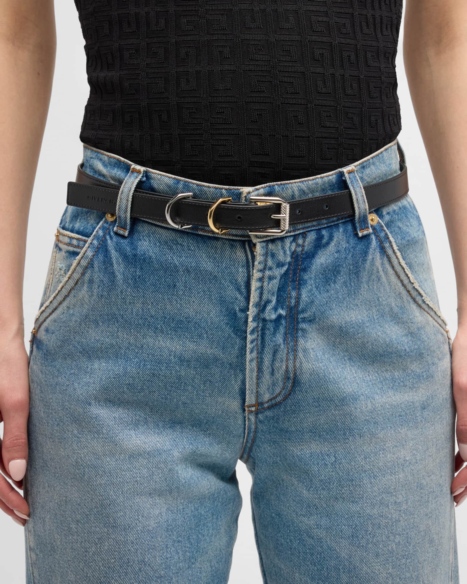 Givenchy Voyou Mixed-Metal Leather Skinny Belt | Neiman Marcus