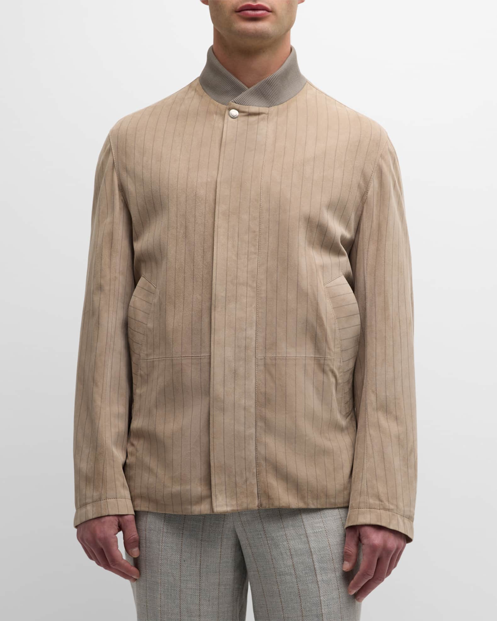 Paul Smith Men's Stripe Suede Blouson Jacket | Neiman Marcus