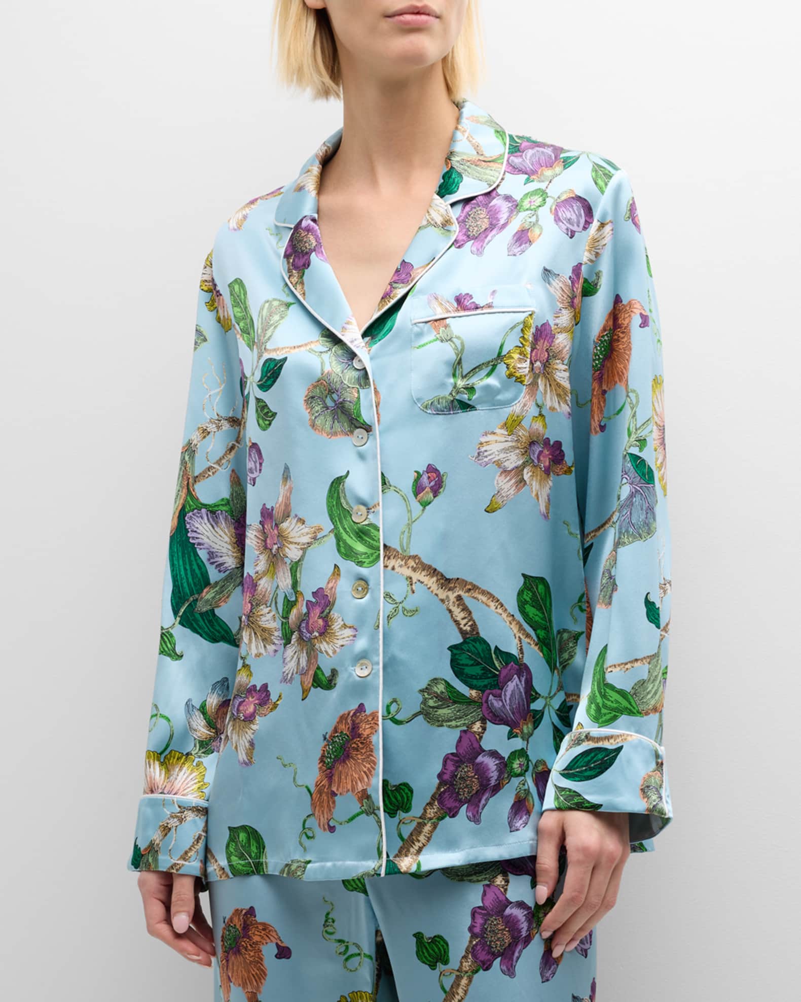 Olivia Von Halle Lila Floral Print Silk Pajama Set Neiman Marcus