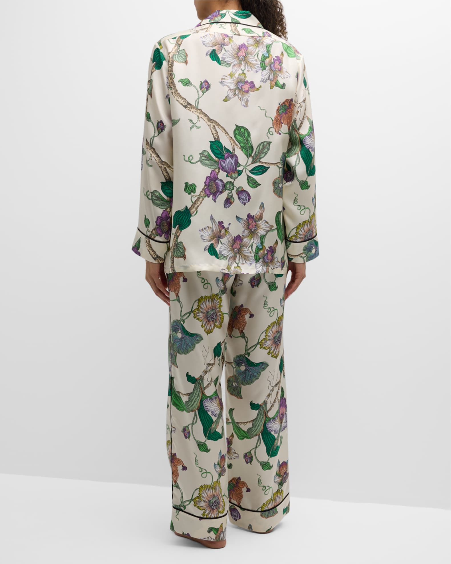 Olivia von Halle Yves Floral-Print Silk Twill Pajama Set | Neiman Marcus
