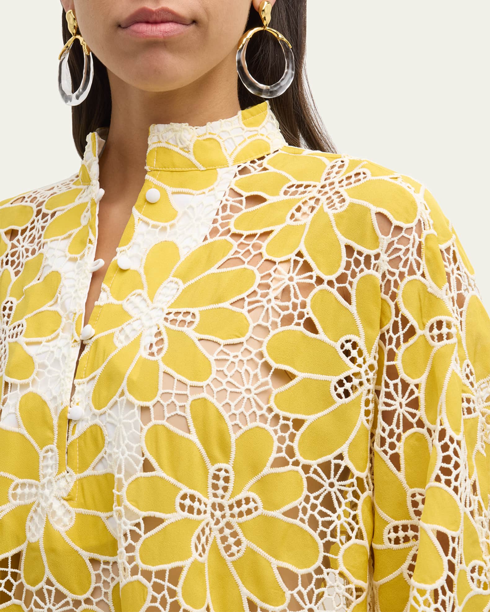 La Vie Style House Floral Lace Caftan Midi Dress | Neiman Marcus