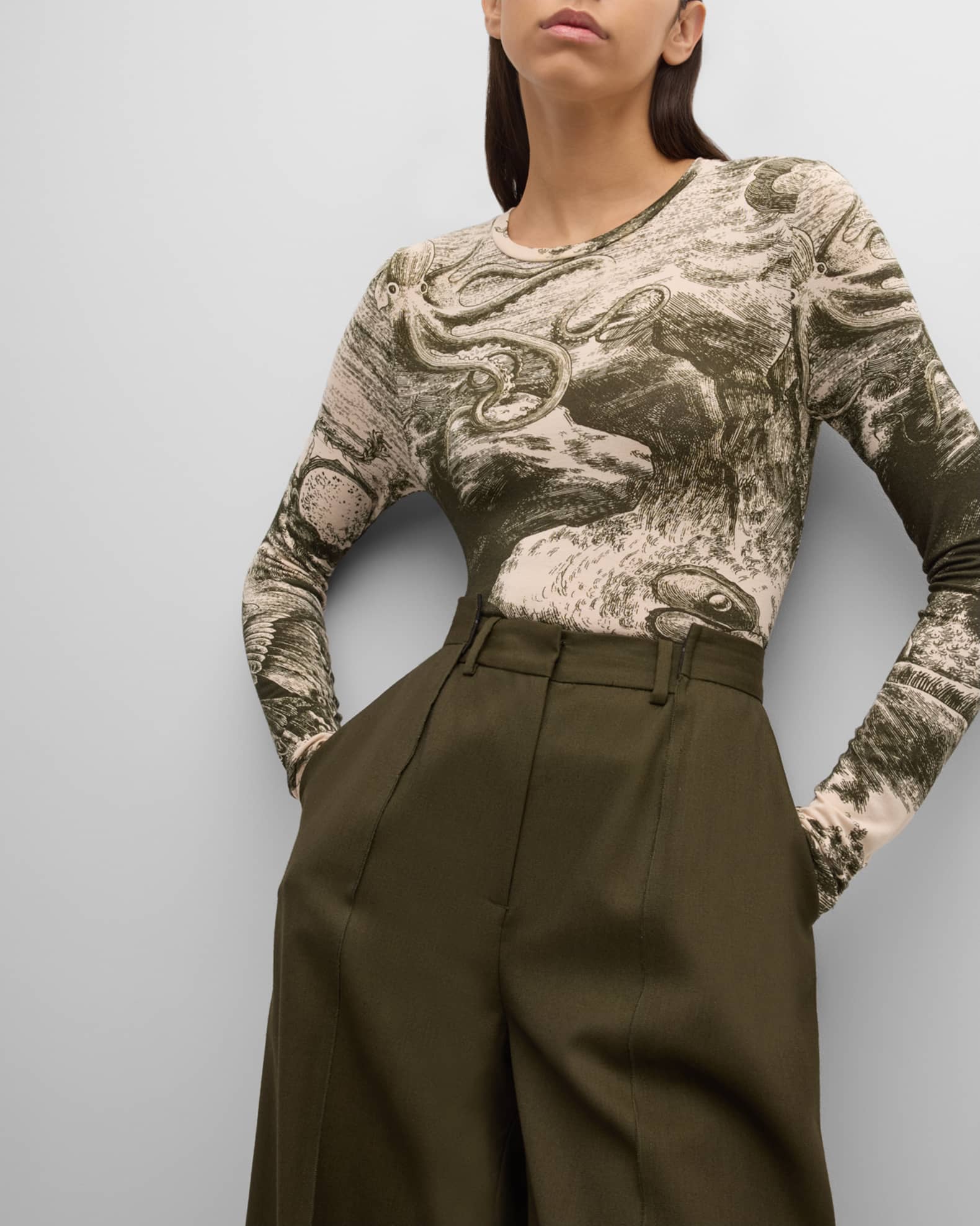 Jason Wu Collection Oceanscape Printed Jersey Long-Sleeve Top | Neiman ...