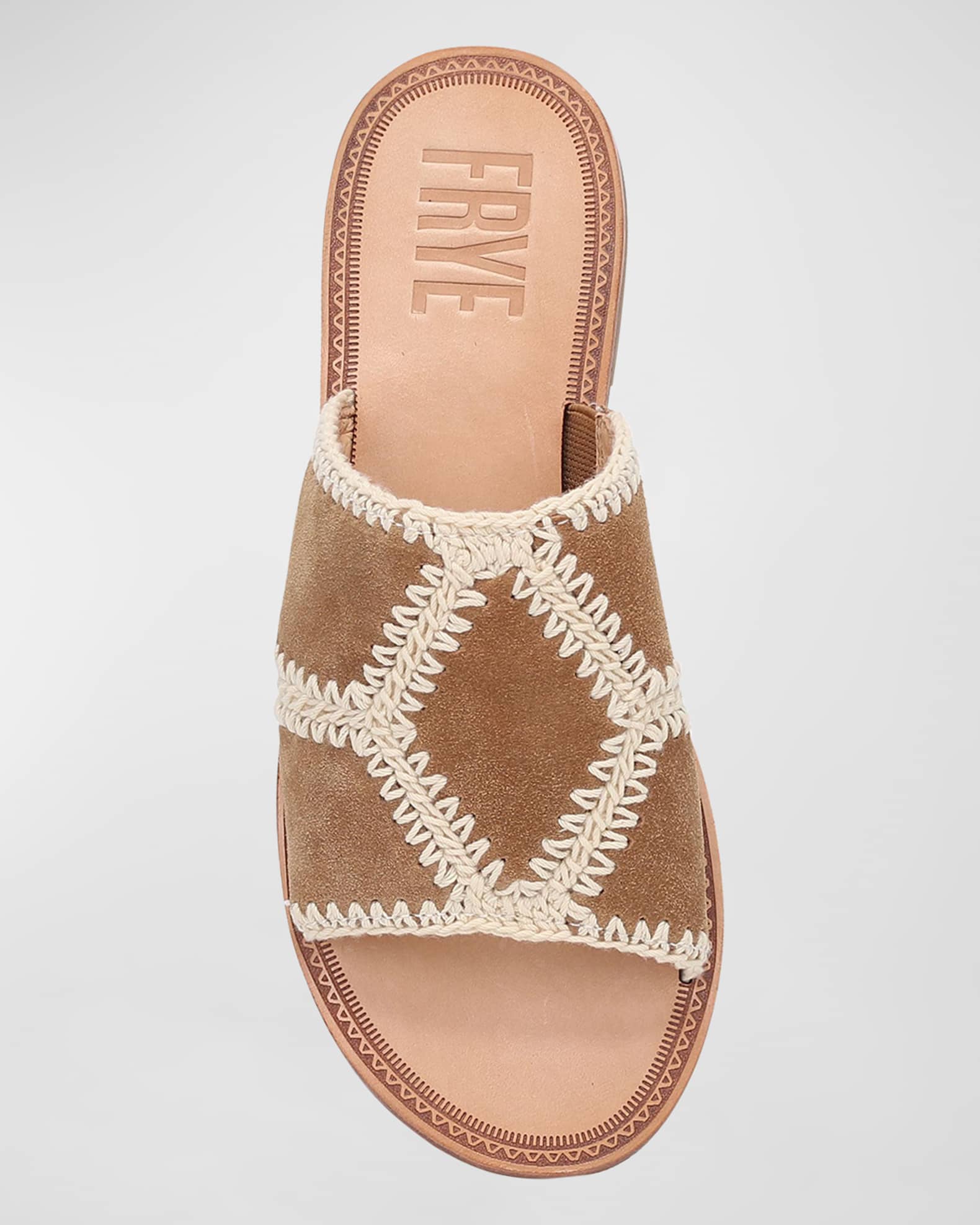 Frye Ava Crochet Suede Flat Sandals | Neiman Marcus