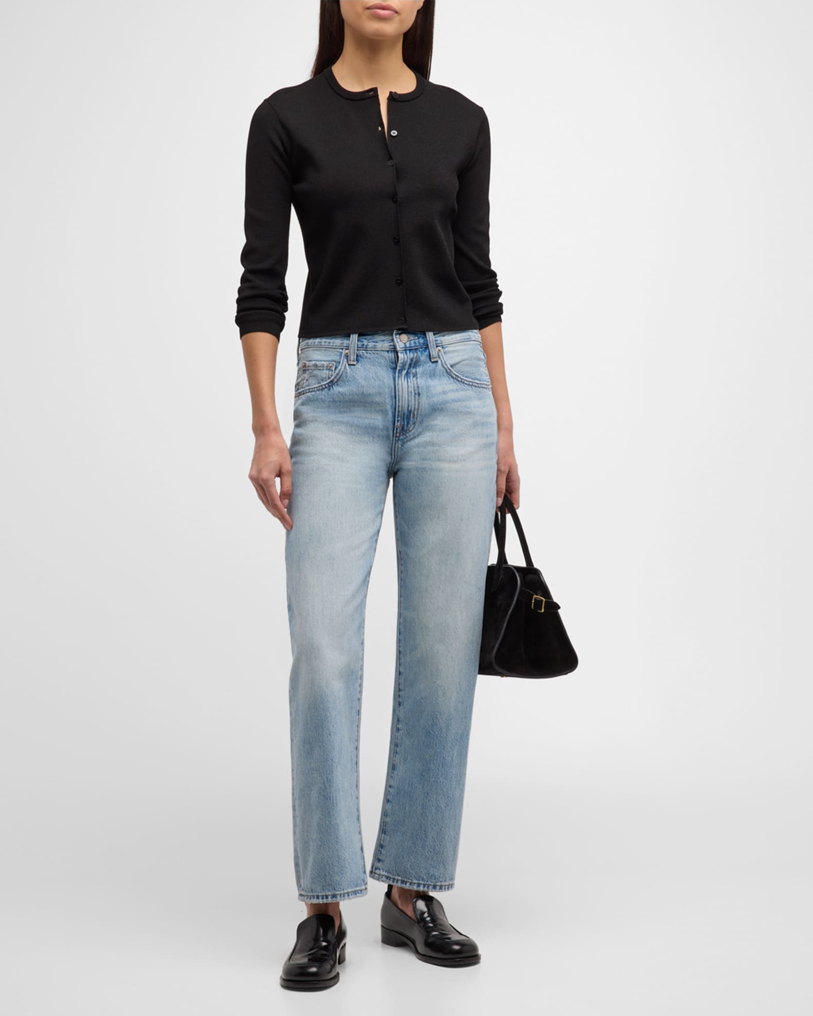 PISTOLA Lexi Mid-Rise Bowed Straight-Leg Jeans | Neiman Marcus