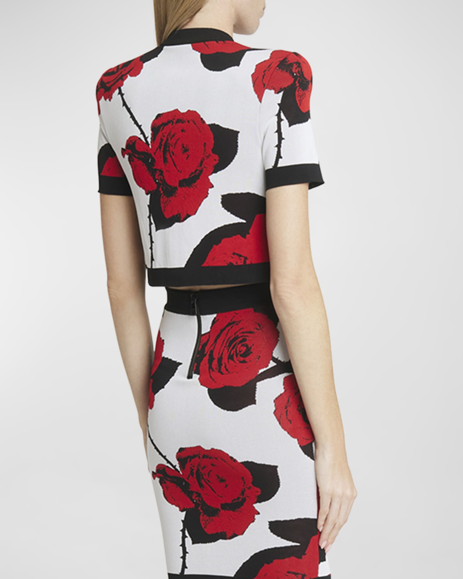 Balmain Cropped Rose Print Button-Down Cardigan | Neiman Marcus