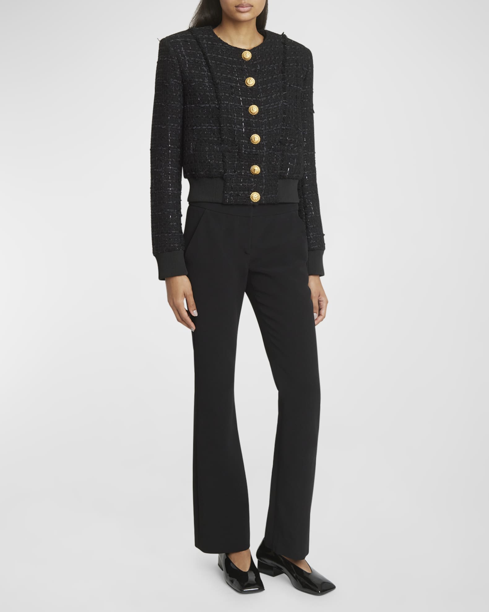 Balmain Button-Front Tweed Blouson Jacket | Neiman Marcus