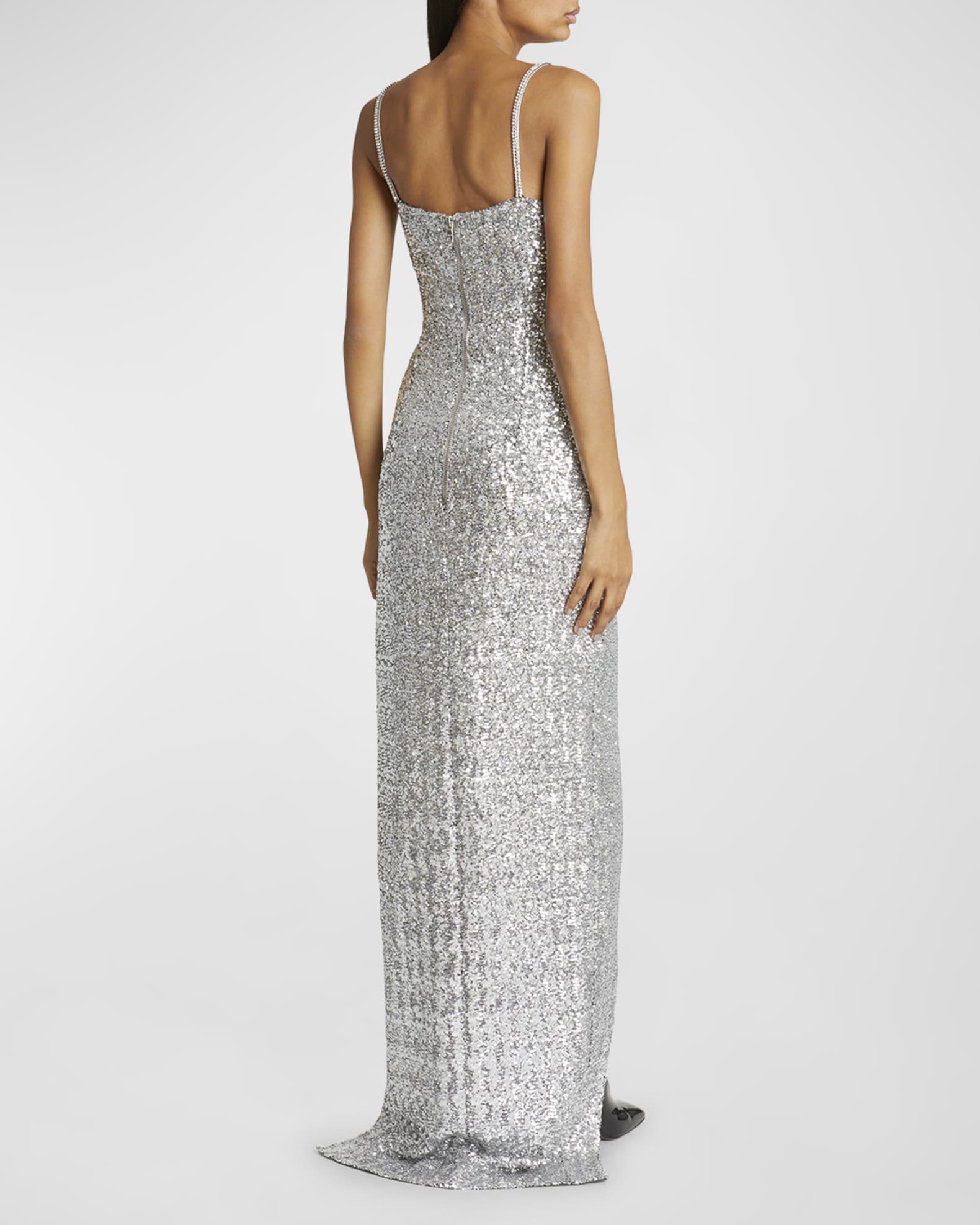Balmain Sequined Column Gown with Rose Detail | Neiman Marcus