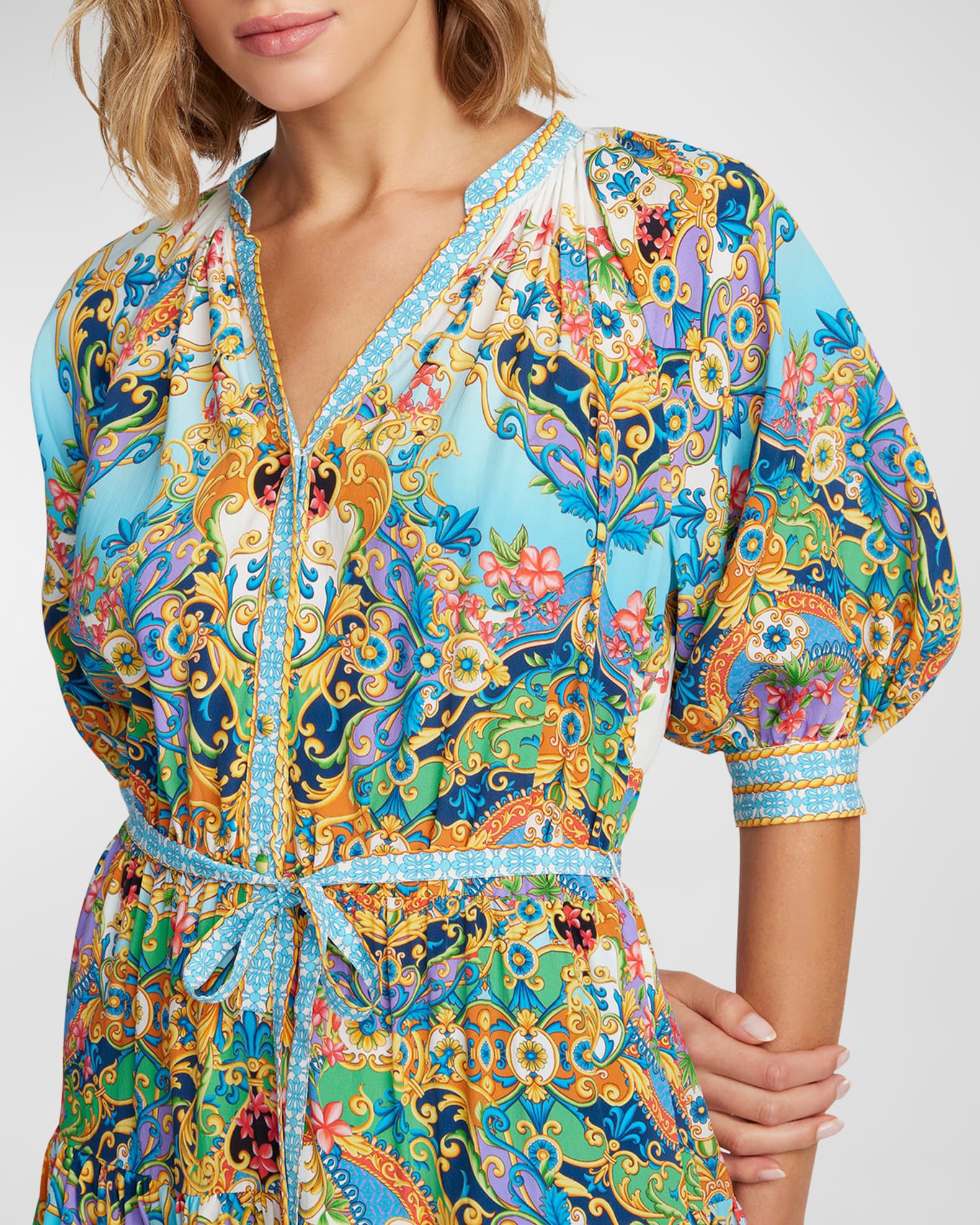 Robert Graham Sydney Tiered Floral-Print Mini Dress | Neiman Marcus