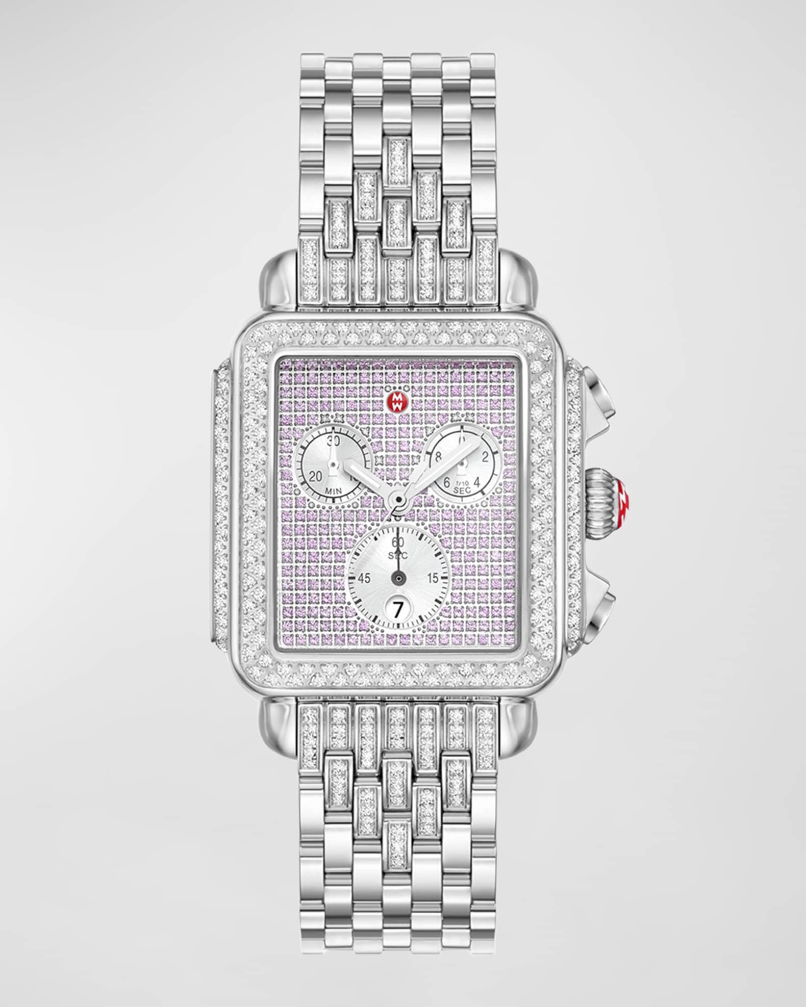 MICHELE Limited Edition Deco Diamond Dial and Pave Pink Sapphire Watch ...