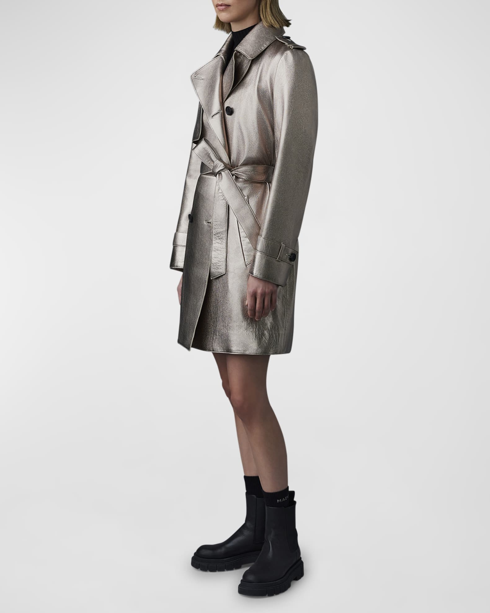 Mackage Mely Long Metallic Leather Trench Coat | Neiman Marcus