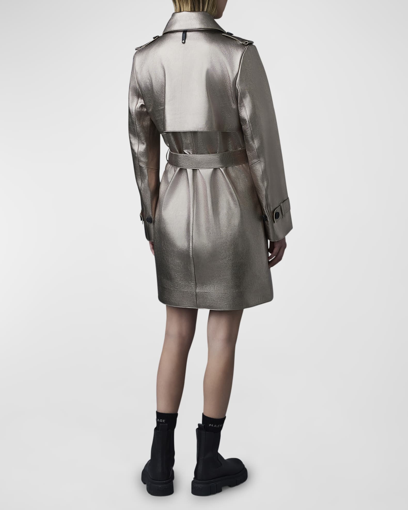 Mackage Mely Long Metallic Leather Trench Coat | Neiman Marcus