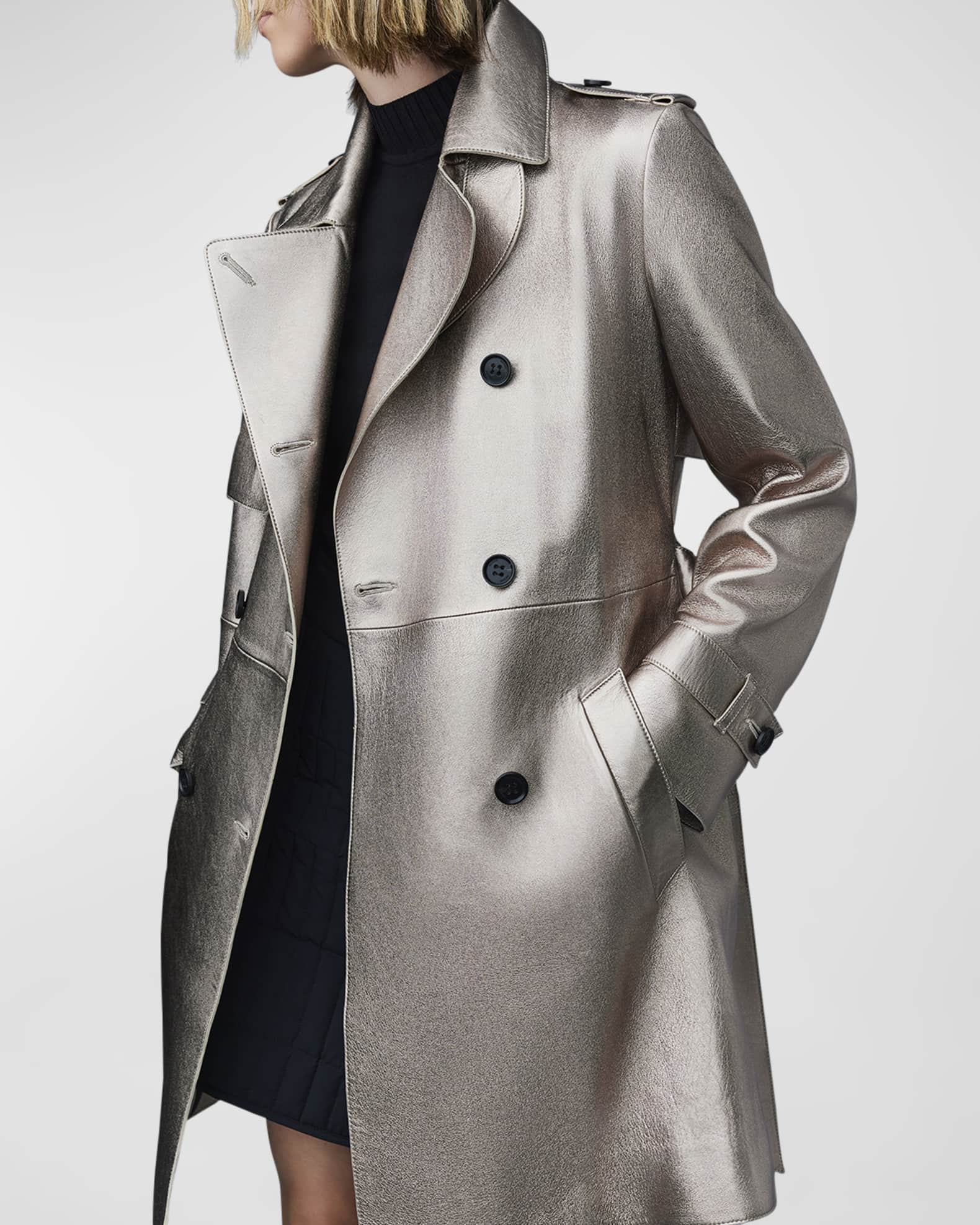 Mackage Mely Long Metallic Leather Trench Coat | Neiman Marcus
