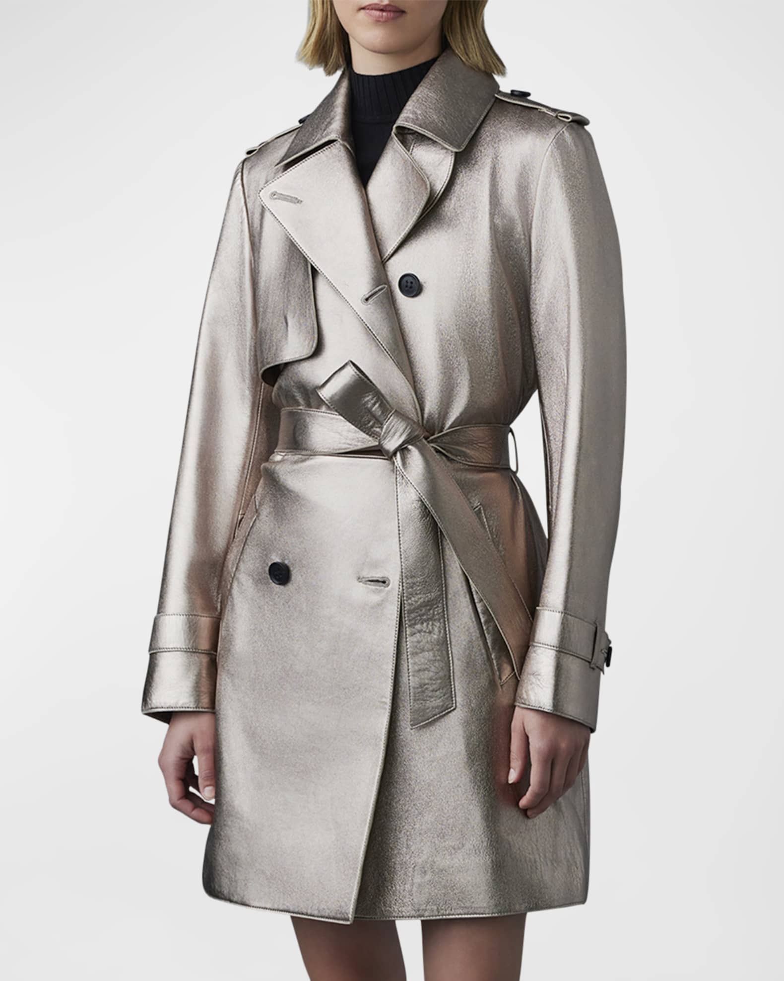 Mackage Mely Long Metallic Leather Trench Coat | Neiman Marcus