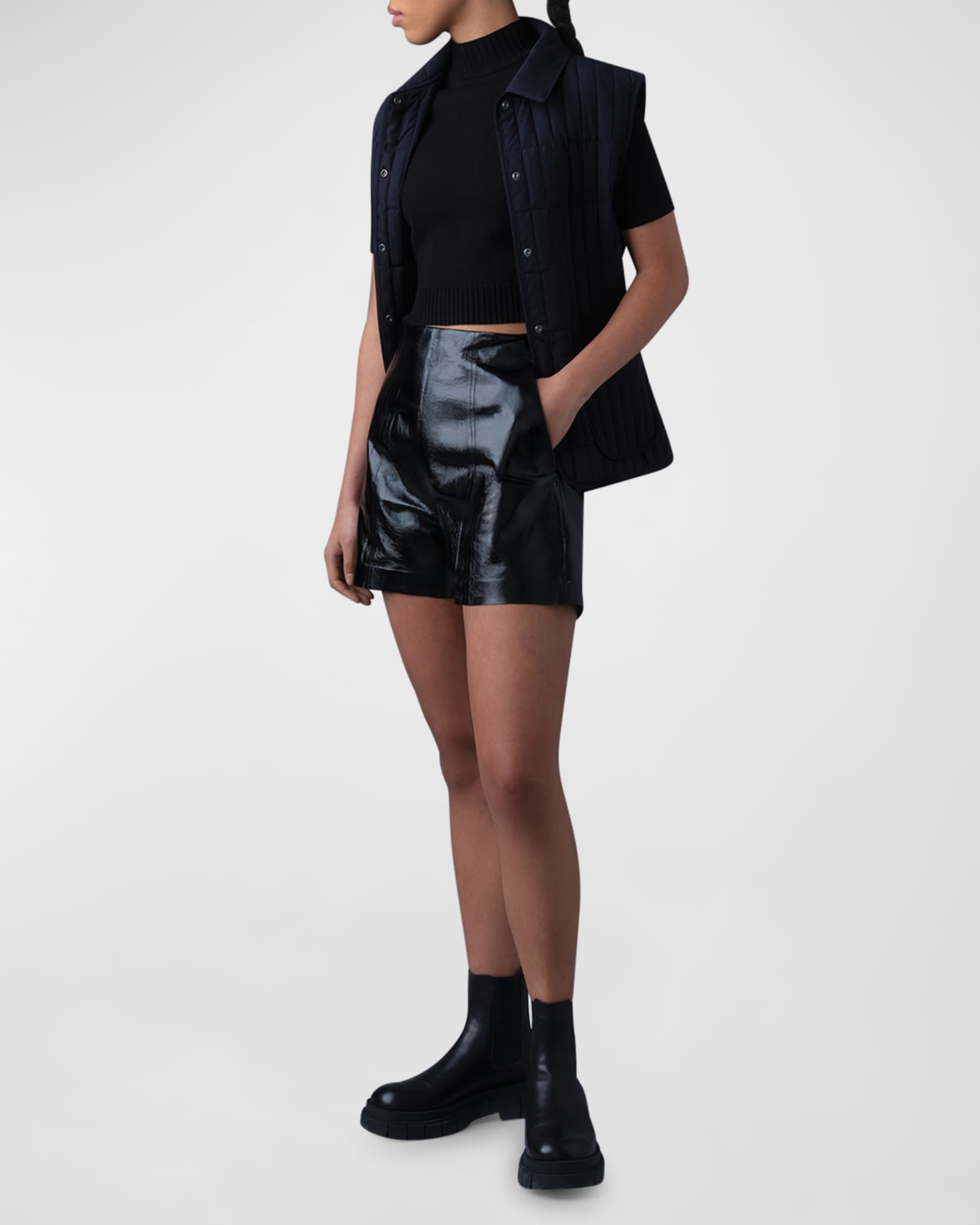 Mackage Dava Paneled Patent Leather Shorts | Neiman Marcus