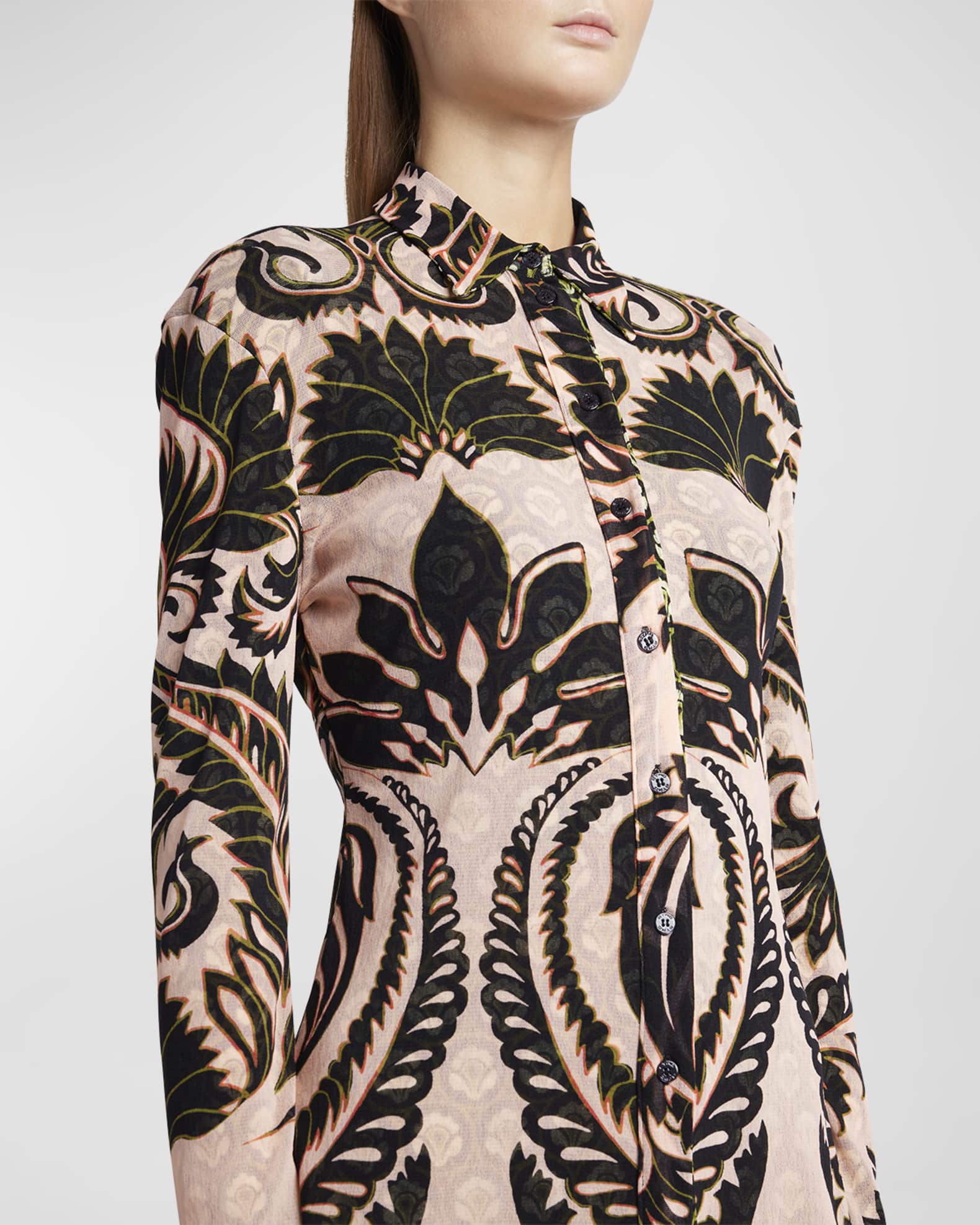 Etro Printed African-Mesh Long-Sleeve Collared Shirt | Neiman Marcus