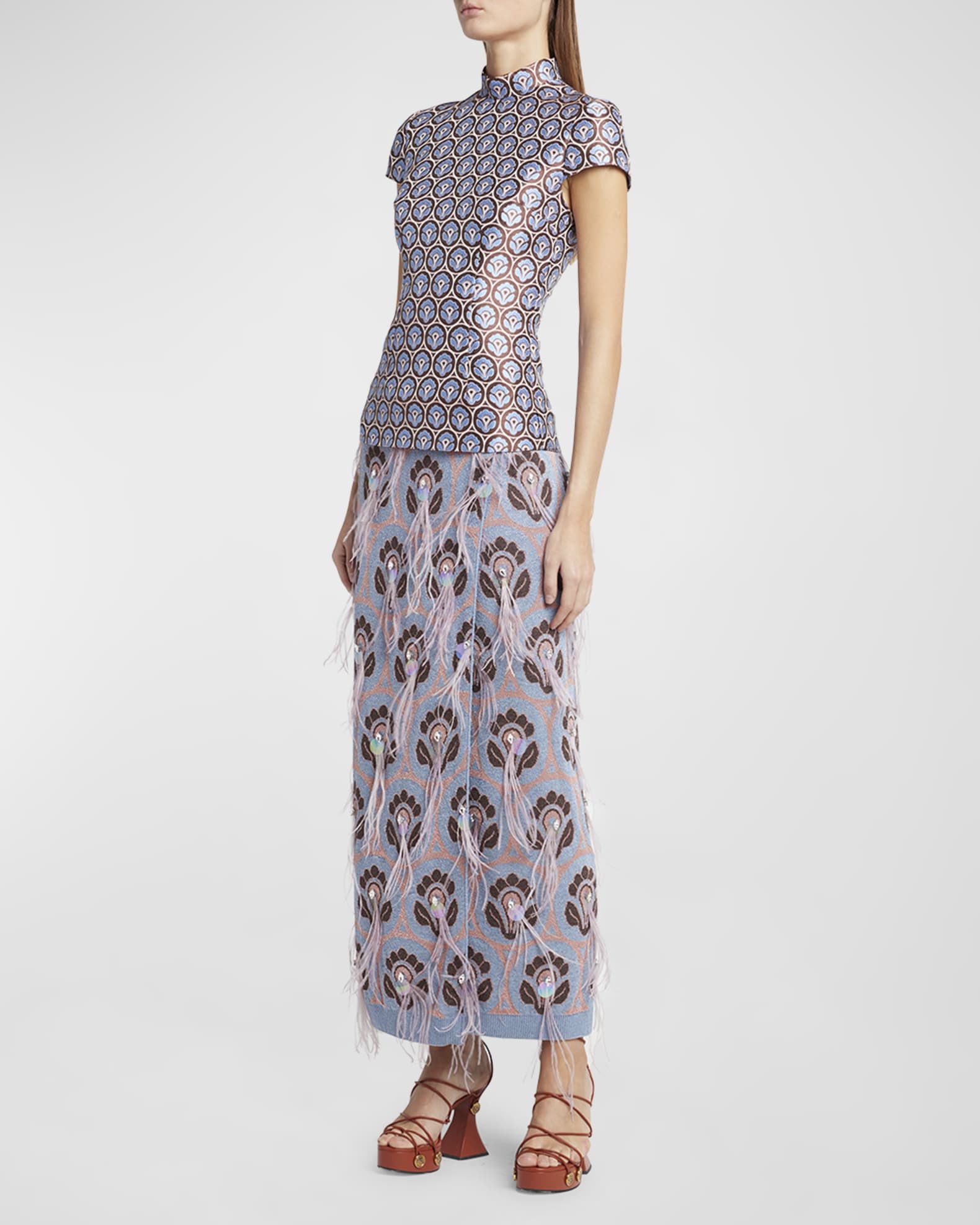 Etro Mock-Neck Cap-Sleeve Brocade Top | Neiman Marcus