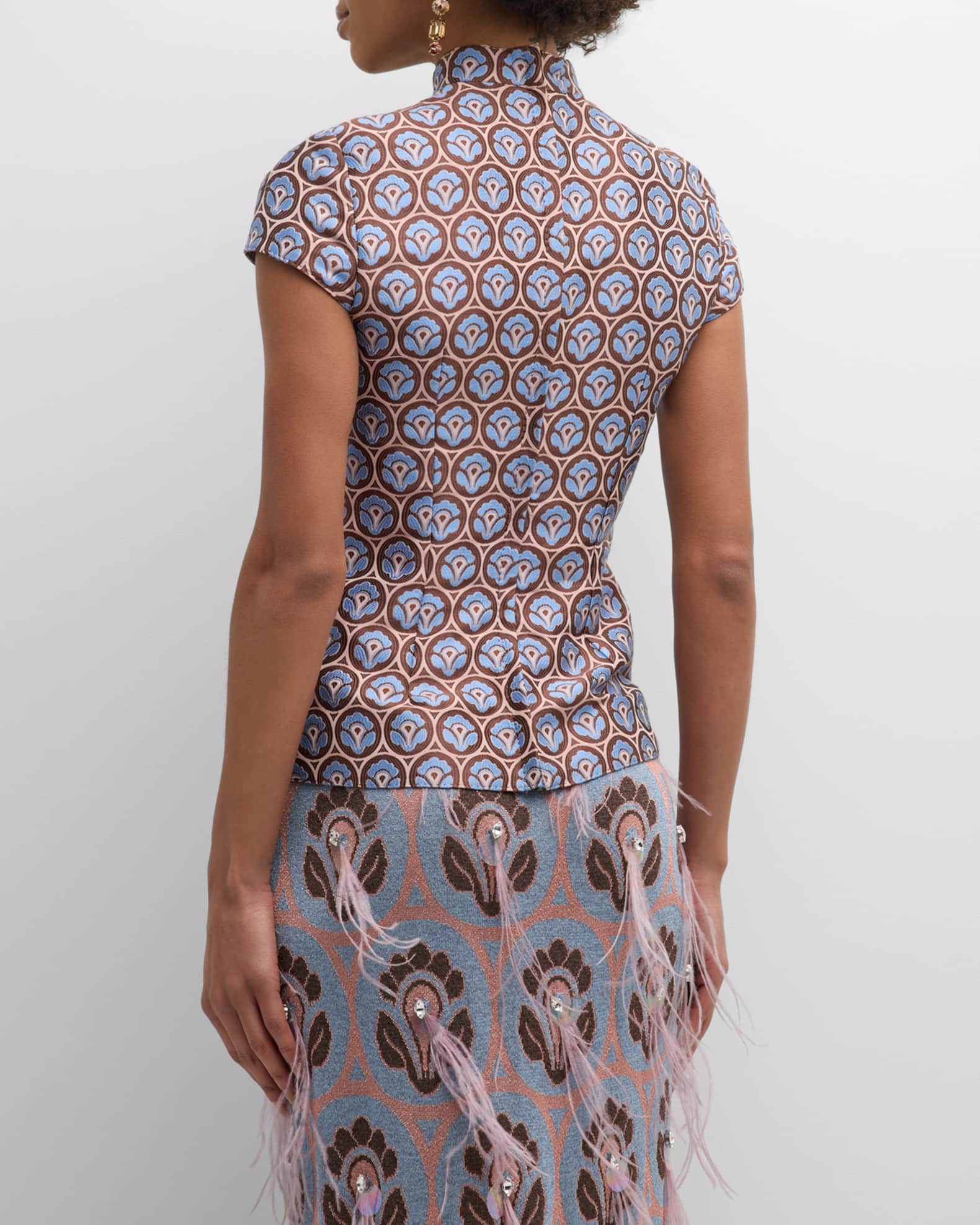 Etro Mock-Neck Cap-Sleeve Brocade Top | Neiman Marcus