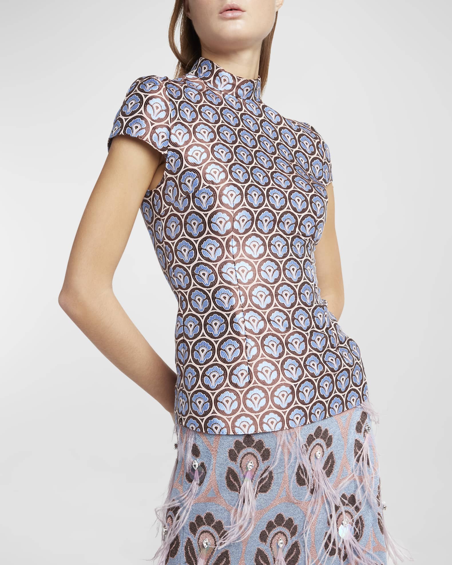Etro Mock-Neck Cap-Sleeve Brocade Top | Neiman Marcus