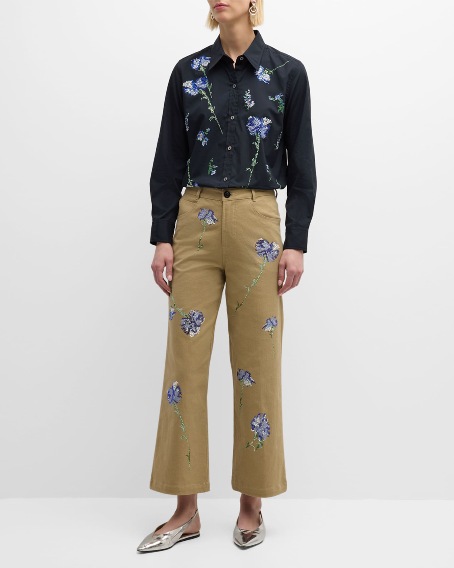 Libertine Cecil Beaton Blue Carnation Crystal Cropped Wide-Leg Pants ...