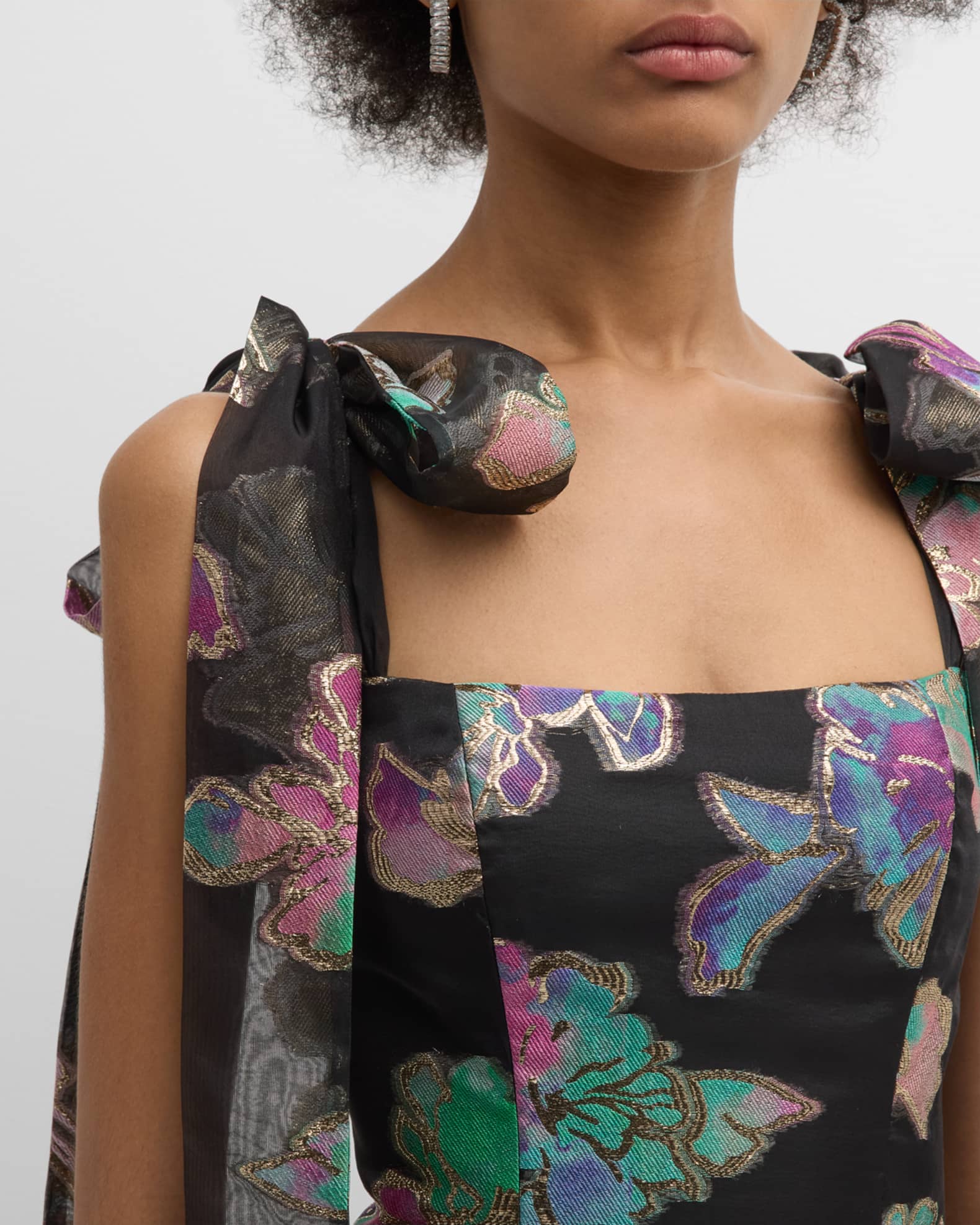 Black Halo Devalin Pleated Floral Organza Brocade Gown | Neiman Marcus