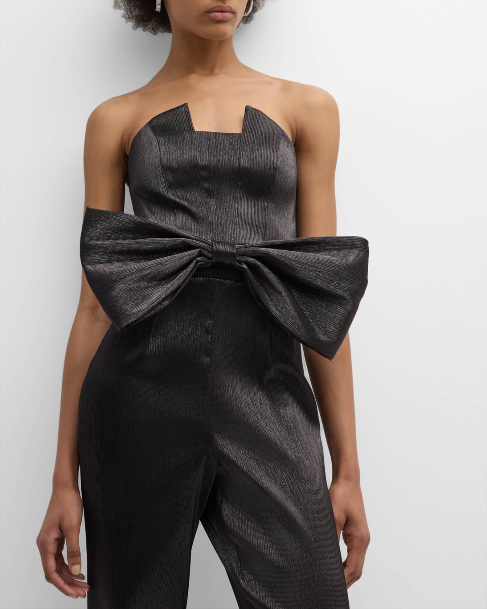Black Halo Jacie Bow-Front Strapless Metallic Jumpsuit | Neiman Marcus
