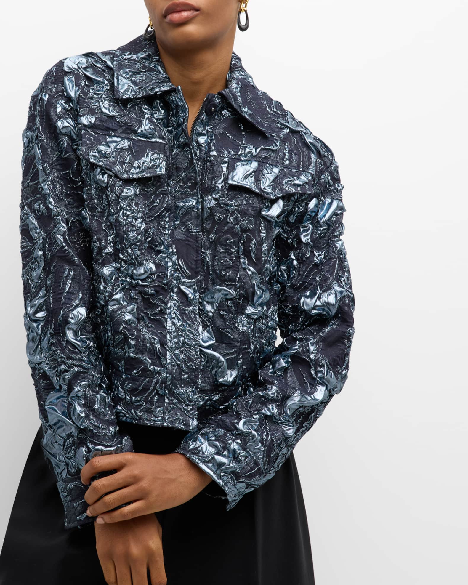 Jason Wu Collection Metallic Marine Cropped Jacket | Neiman Marcus