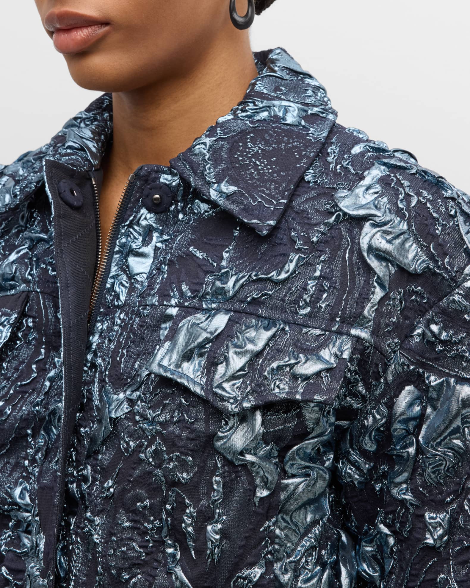 Jason Wu Collection Metallic Marine Cropped Jacket | Neiman Marcus