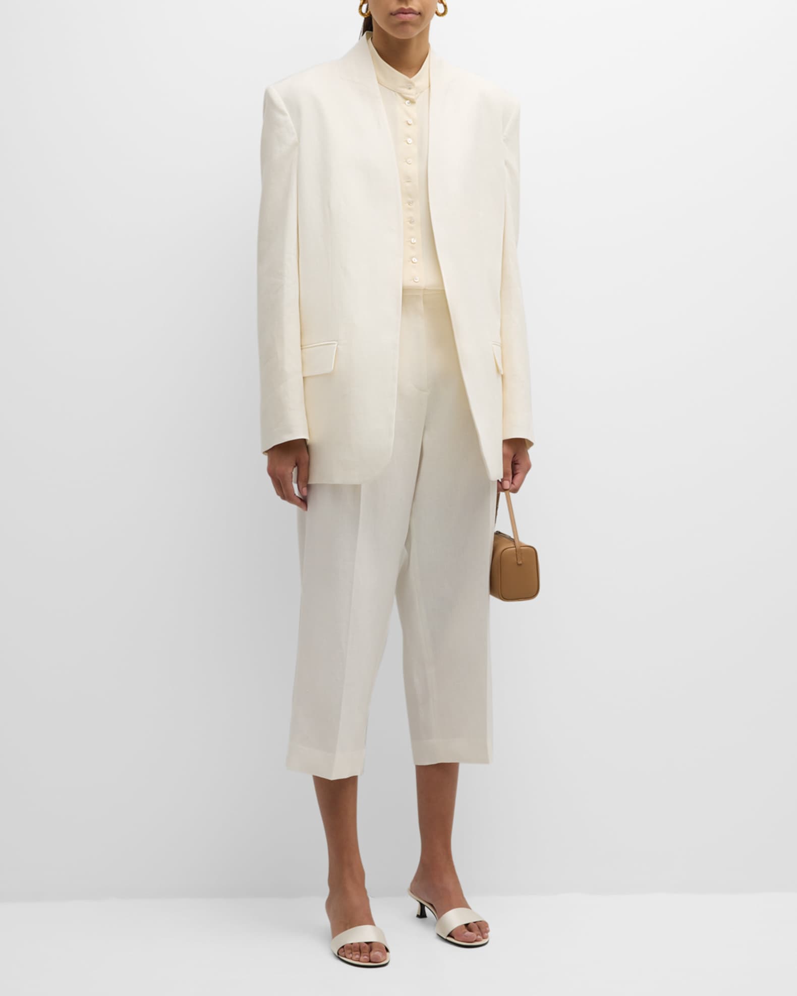 THE ROW Ridla Band-Collar Silk Loose Shirt | Neiman Marcus