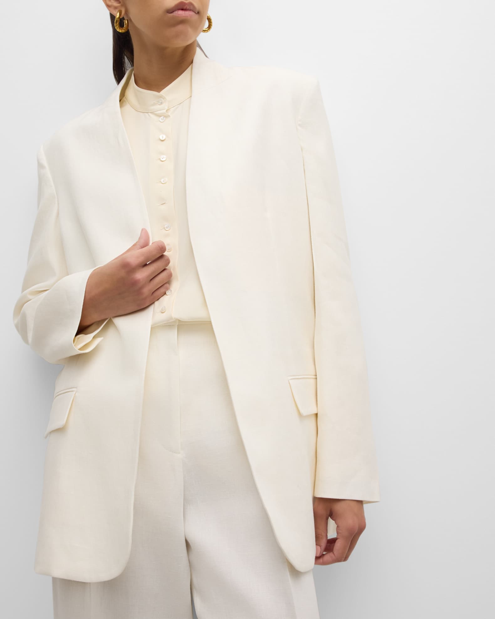 THE ROW Ridla Band-Collar Silk Loose Shirt | Neiman Marcus