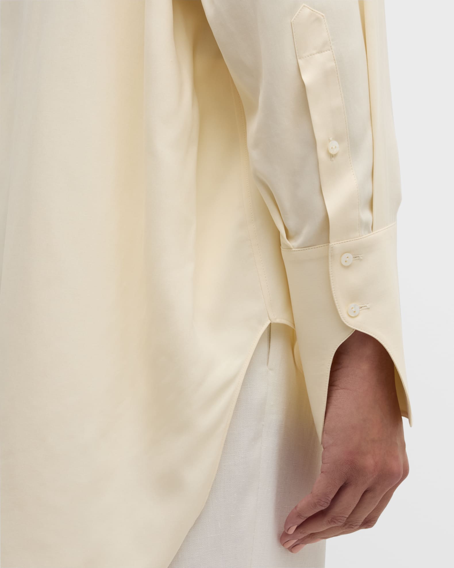 THE ROW Ridla Band-Collar Silk Loose Shirt | Neiman Marcus