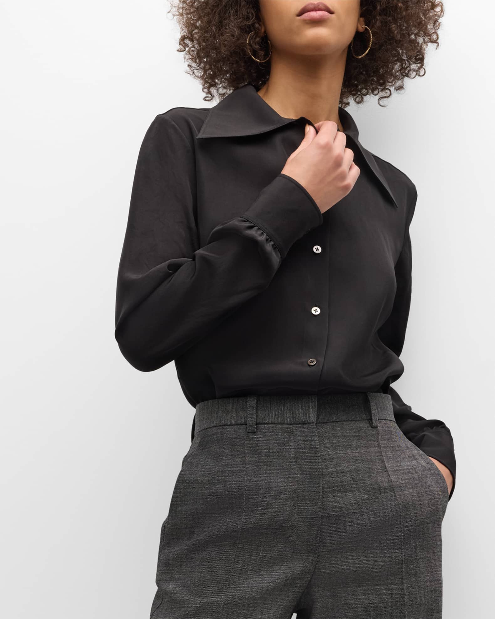 THE ROW Conan Cutaway-Collar Button-Front Silk Shirt | Neiman Marcus