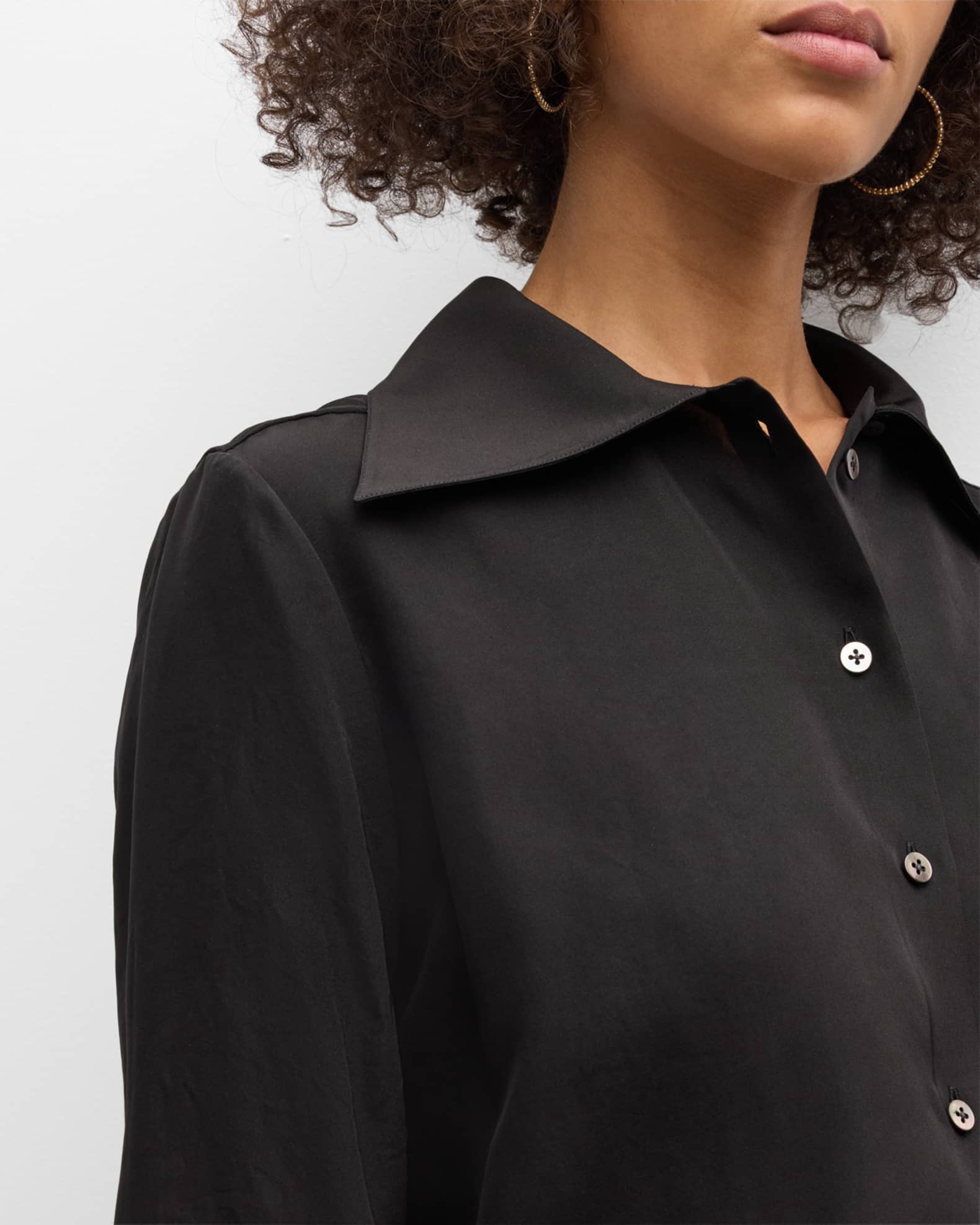 THE ROW Conan Cutaway-Collar Button-Front Silk Shirt | Neiman Marcus