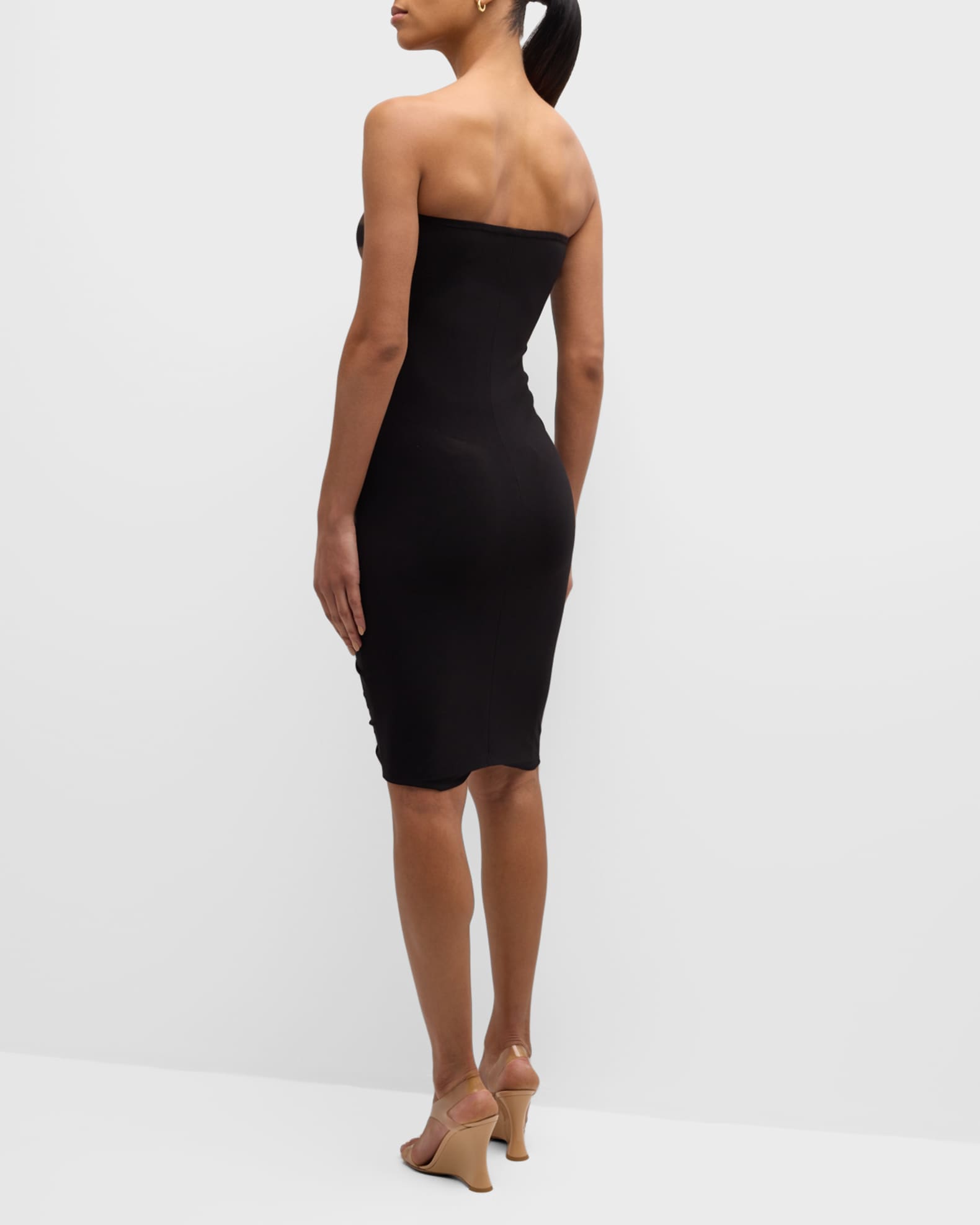 Norma Kamali Strapless Shirred Knee-Length Dress | Neiman Marcus