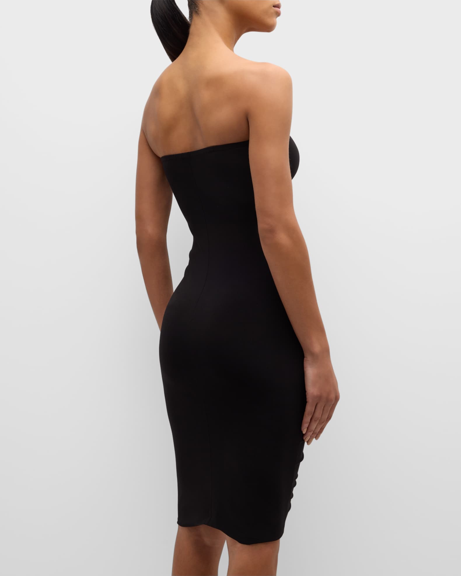 Norma Kamali Strapless Shirred Knee-Length Dress | Neiman Marcus