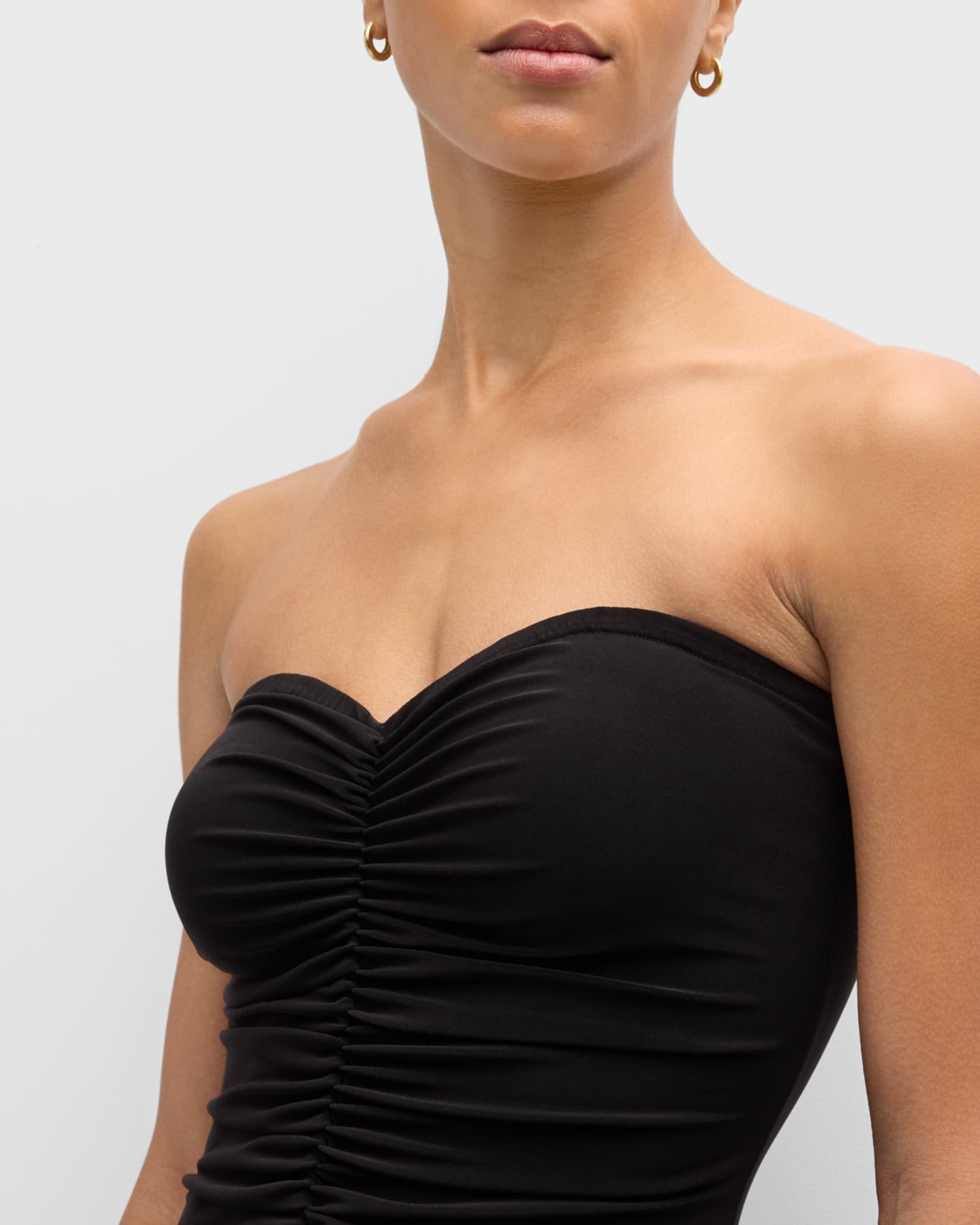 Norma Kamali Strapless Shirred Knee-Length Dress | Neiman Marcus