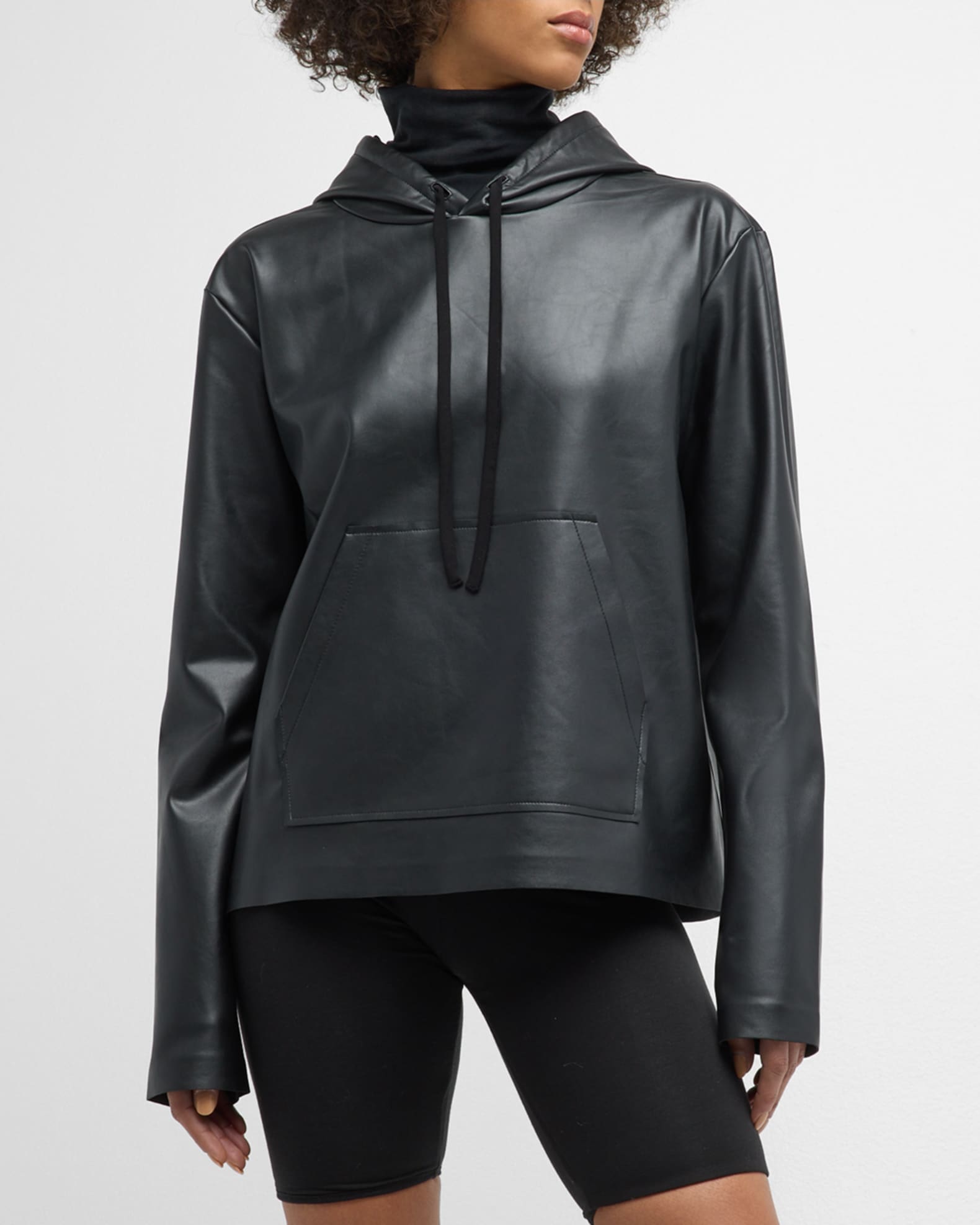 Norma Kamali NK Vegan Leather Hoodie | Neiman Marcus