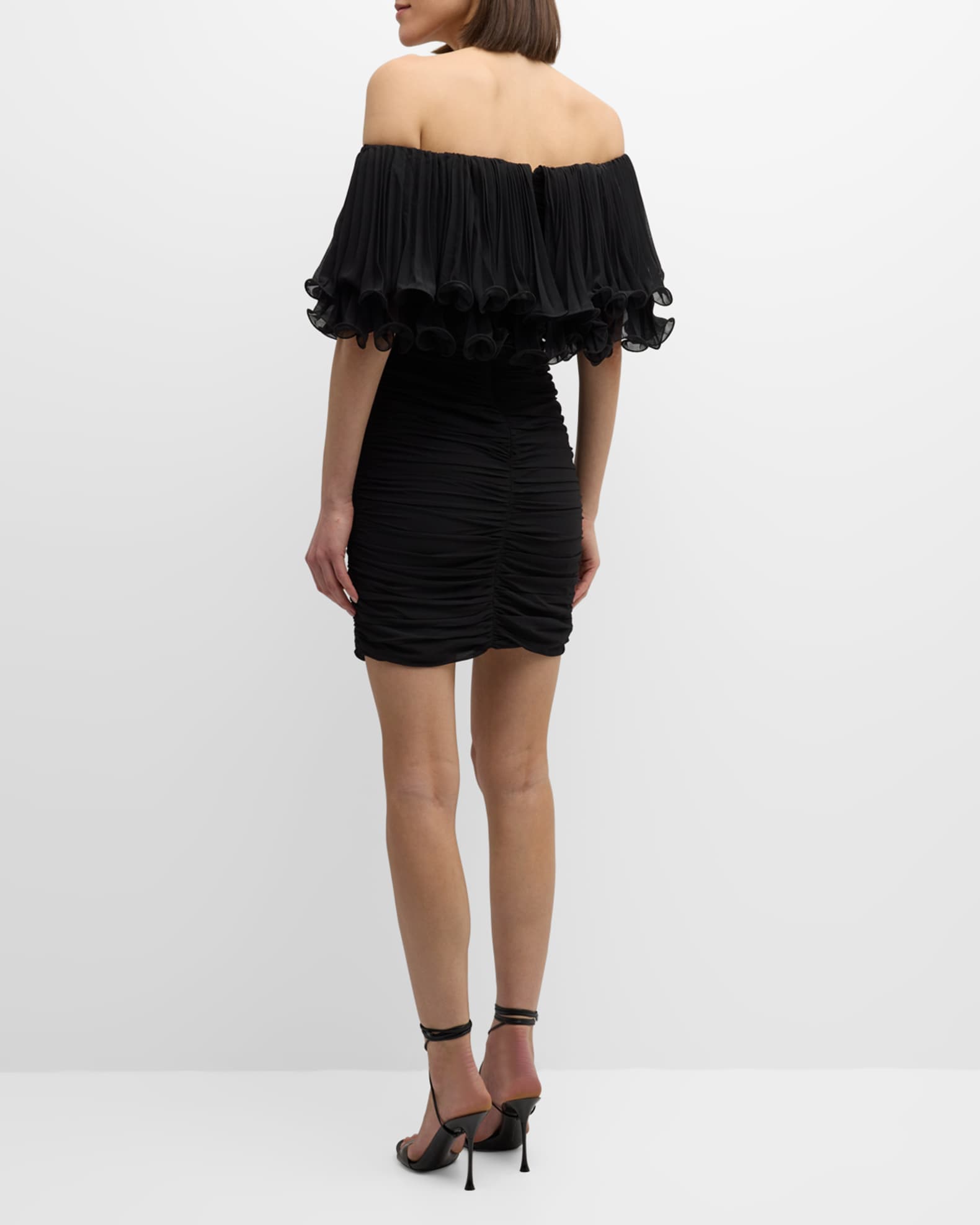 Ungaro Milan Ruched Off-Shoulder Ruffle Mini Dress | Neiman Marcus