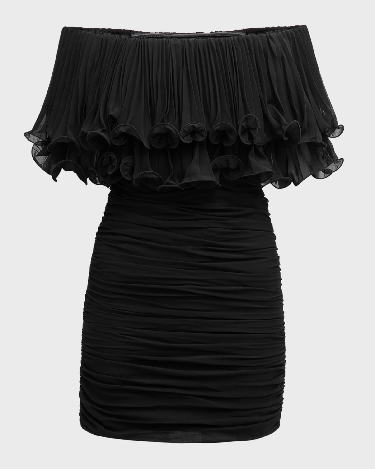 Ungaro Milan Ruched Off-Shoulder Ruffle Mini Dress | Neiman Marcus