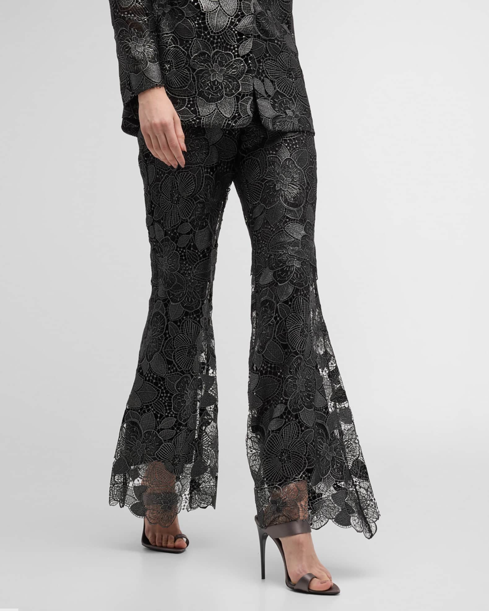 Ungaro Flare-Leg Metallic Floral Lace Pants | Neiman Marcus