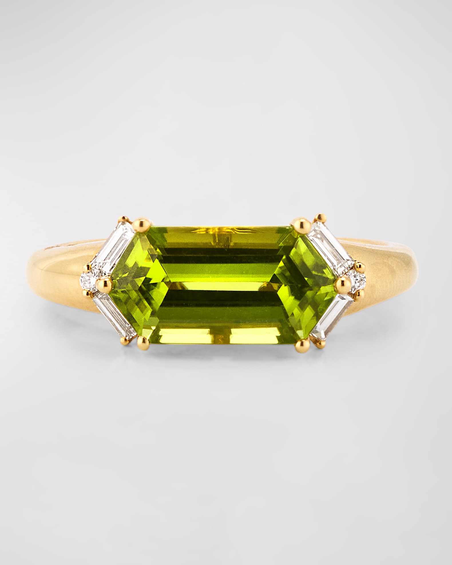 Lisa Nik Rocks 18K Yellow Gold Elongated Hexagon Peridot and Baguette ...