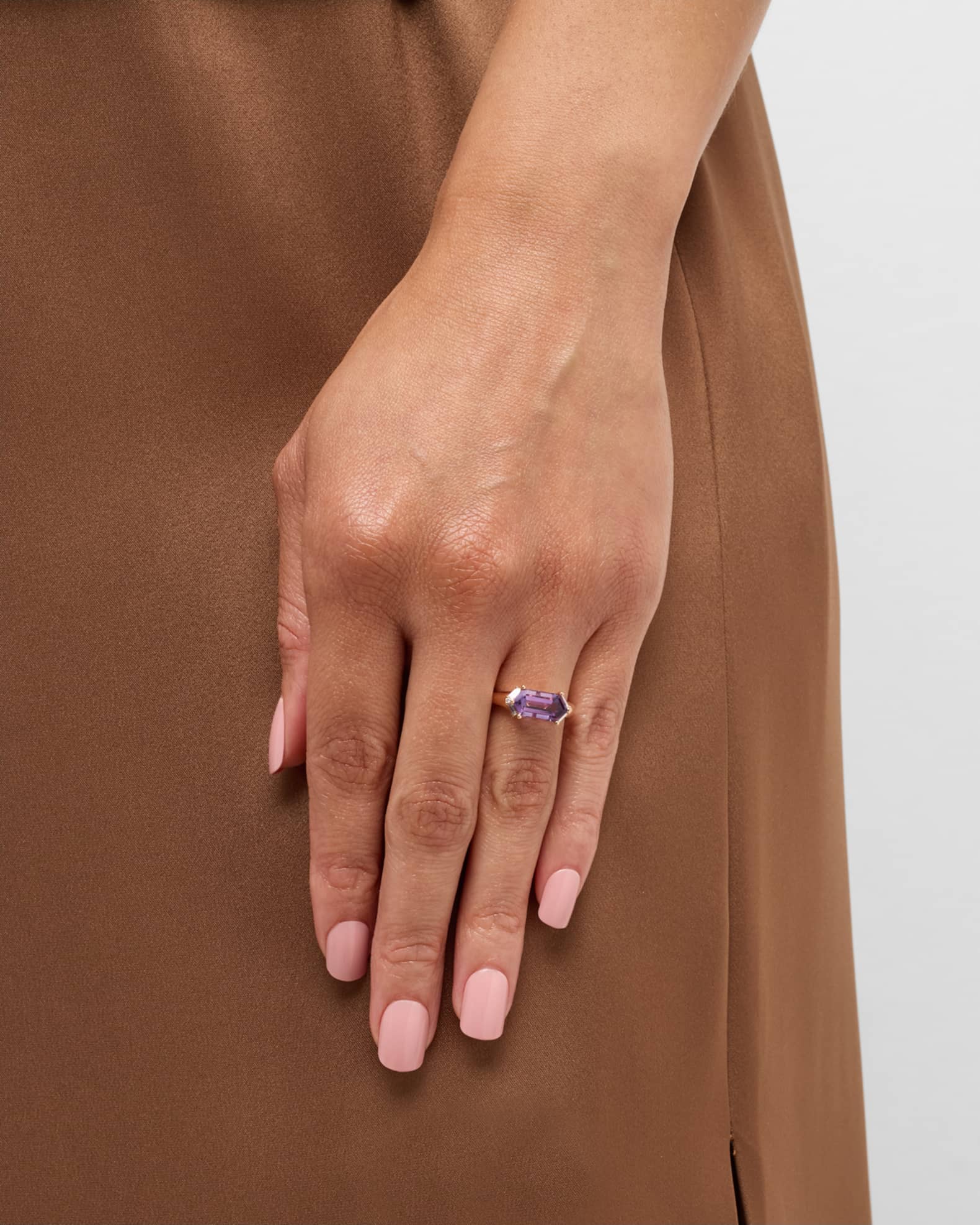 Lisa Nik Rocks 18K Rose Gold Elongated Hexagon Amethyst and Baguette ...