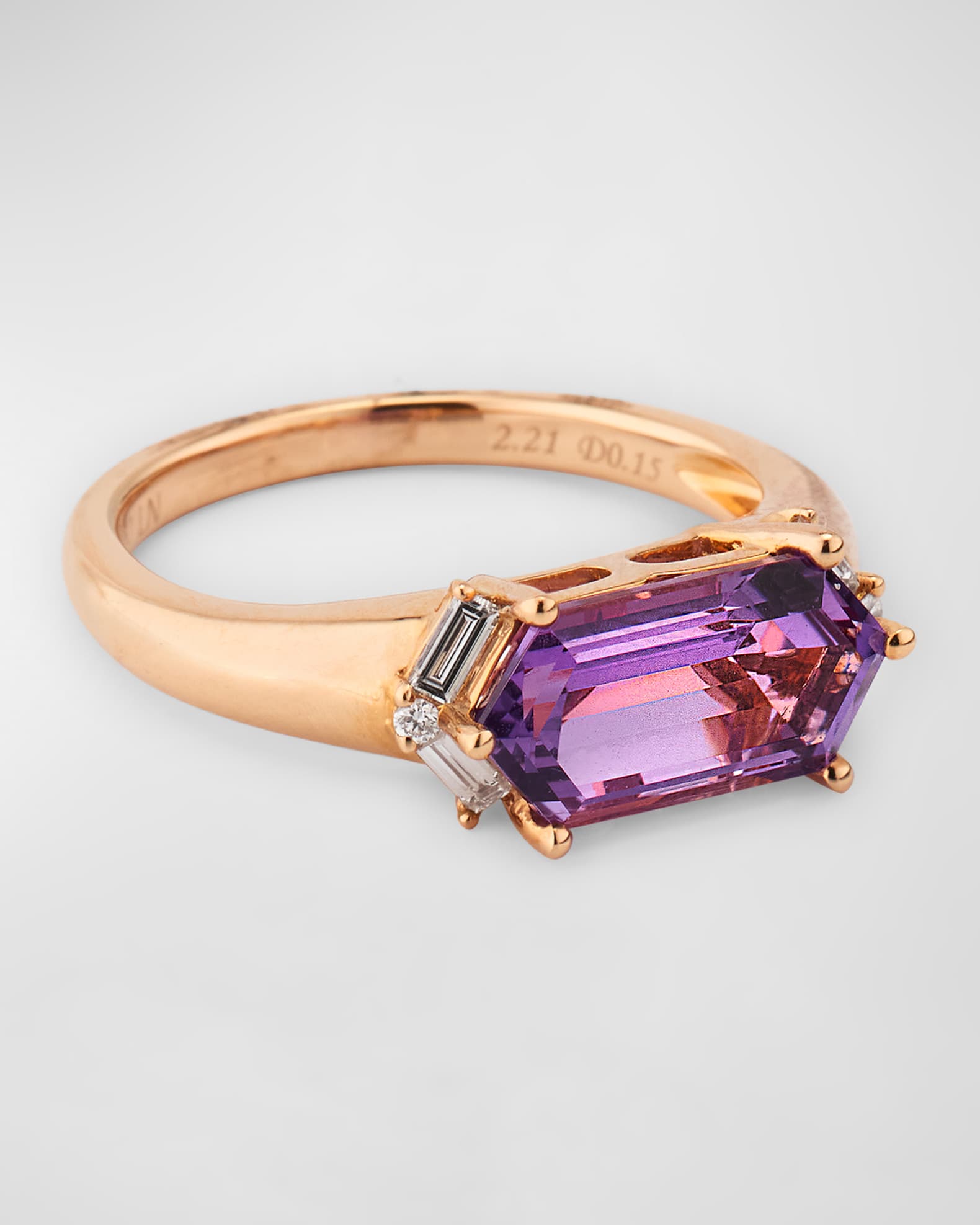 Lisa Nik Rocks 18K Rose Gold Elongated Hexagon Amethyst and Baguette ...