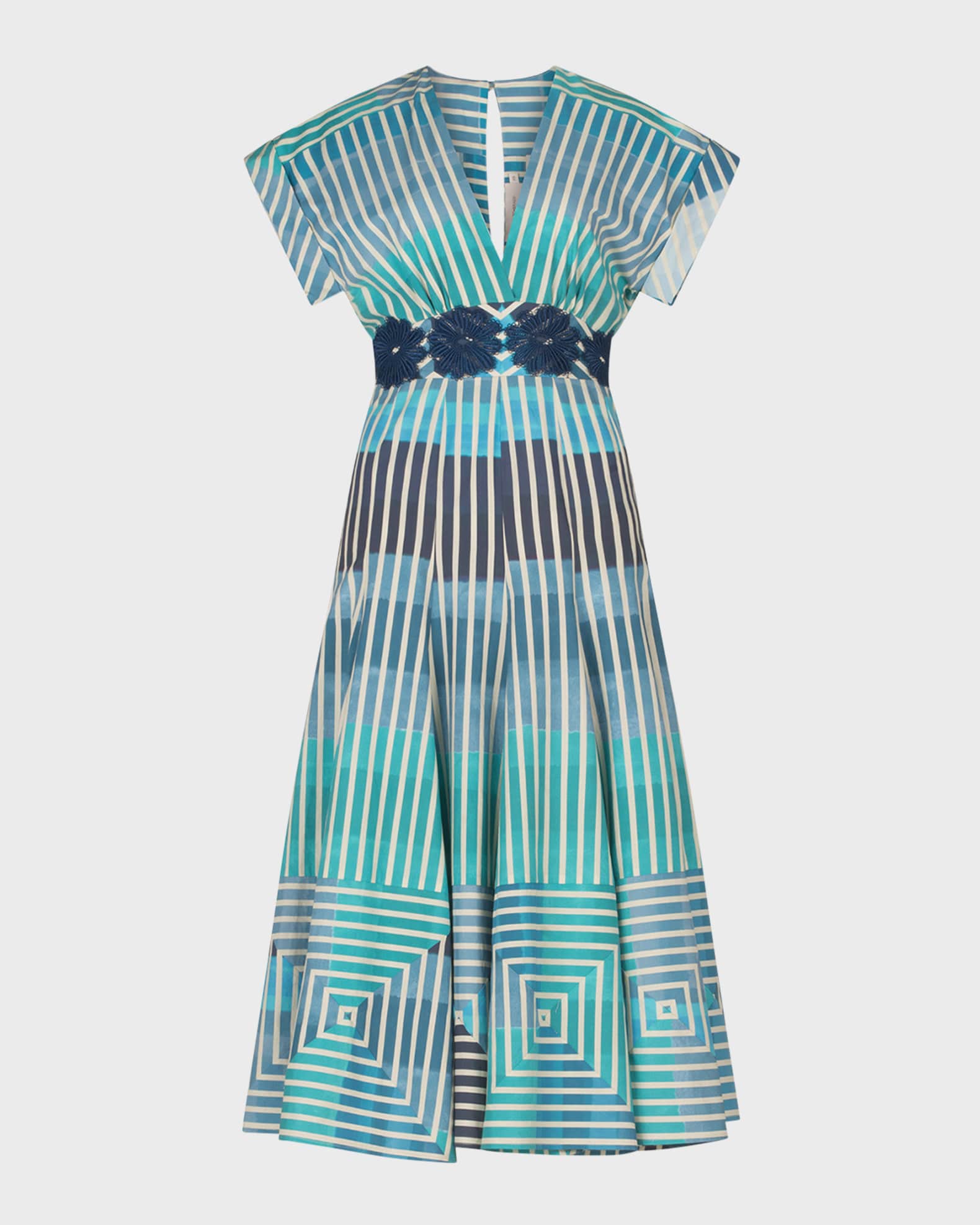 Silvia Tcherassi Adila Striped Midi Dress With Floral Embroidery