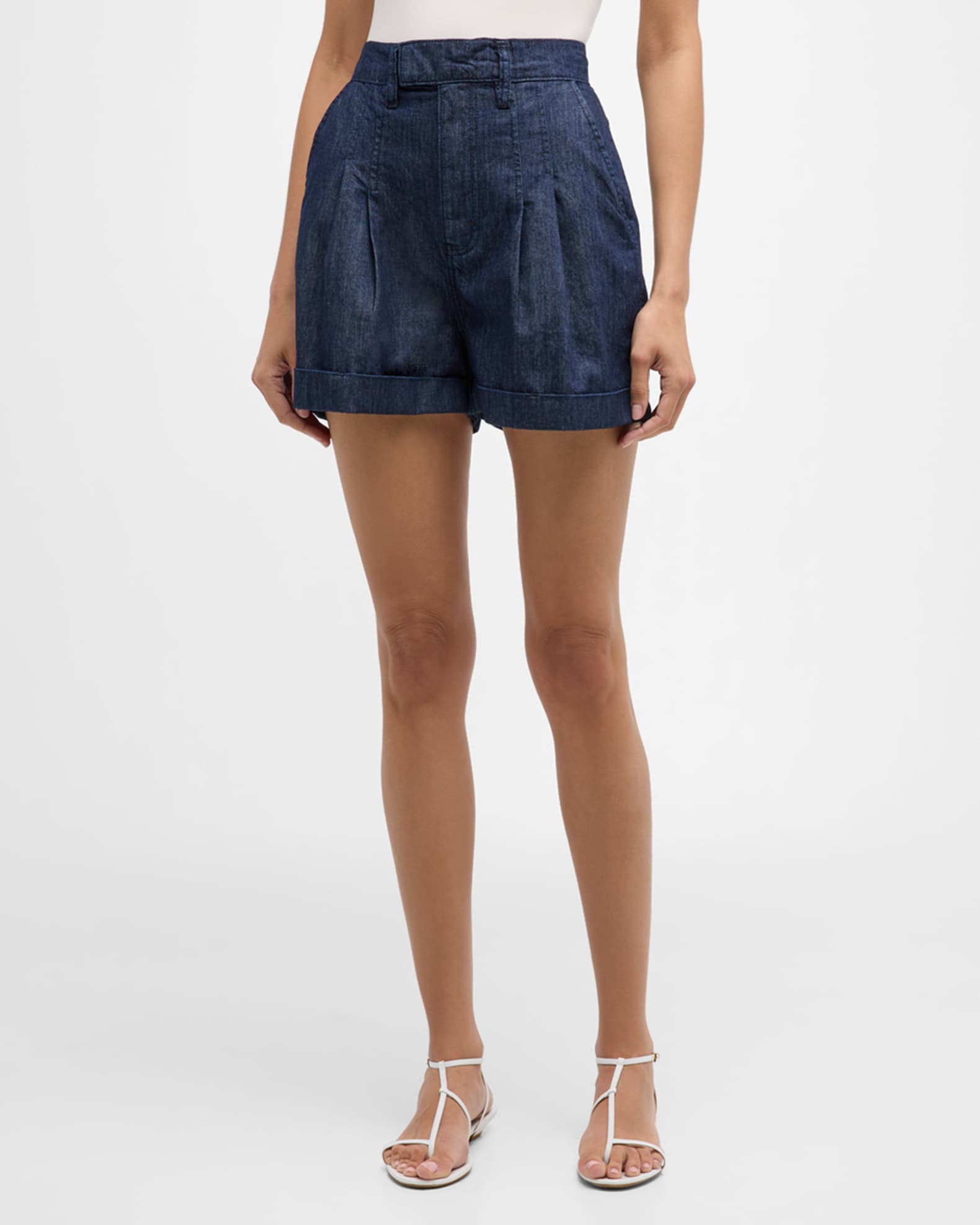 FRAME Pleated Wide-Cuff Shorts | Neiman Marcus