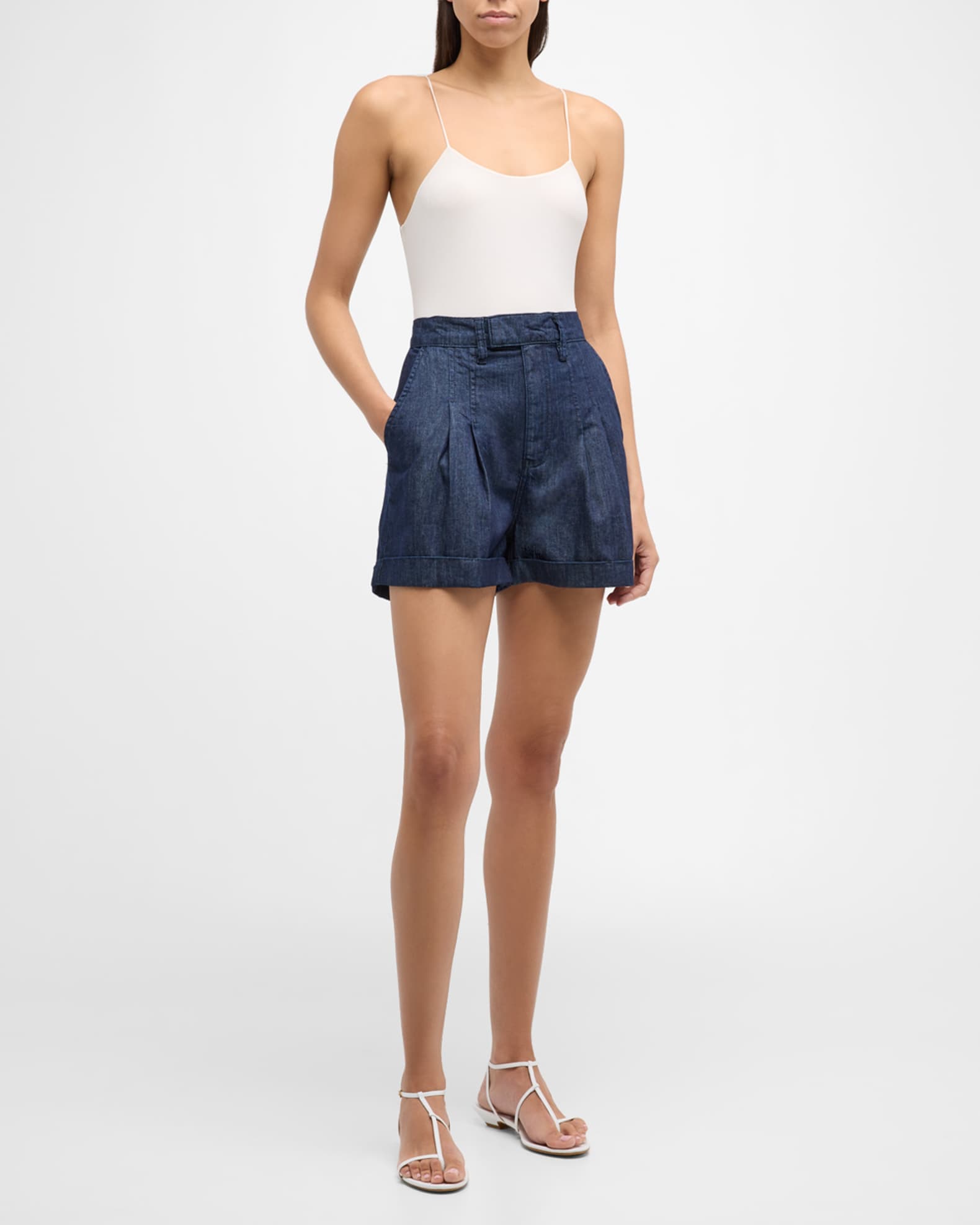 FRAME Pleated Wide-Cuff Shorts | Neiman Marcus