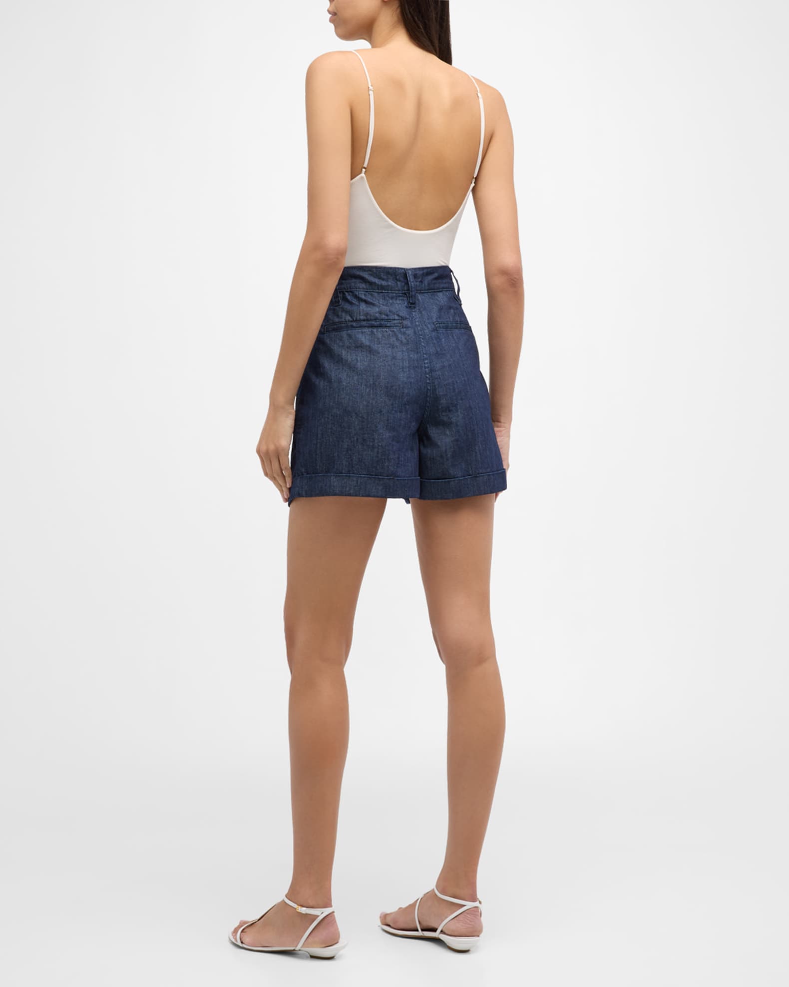 FRAME Pleated Wide-Cuff Shorts | Neiman Marcus