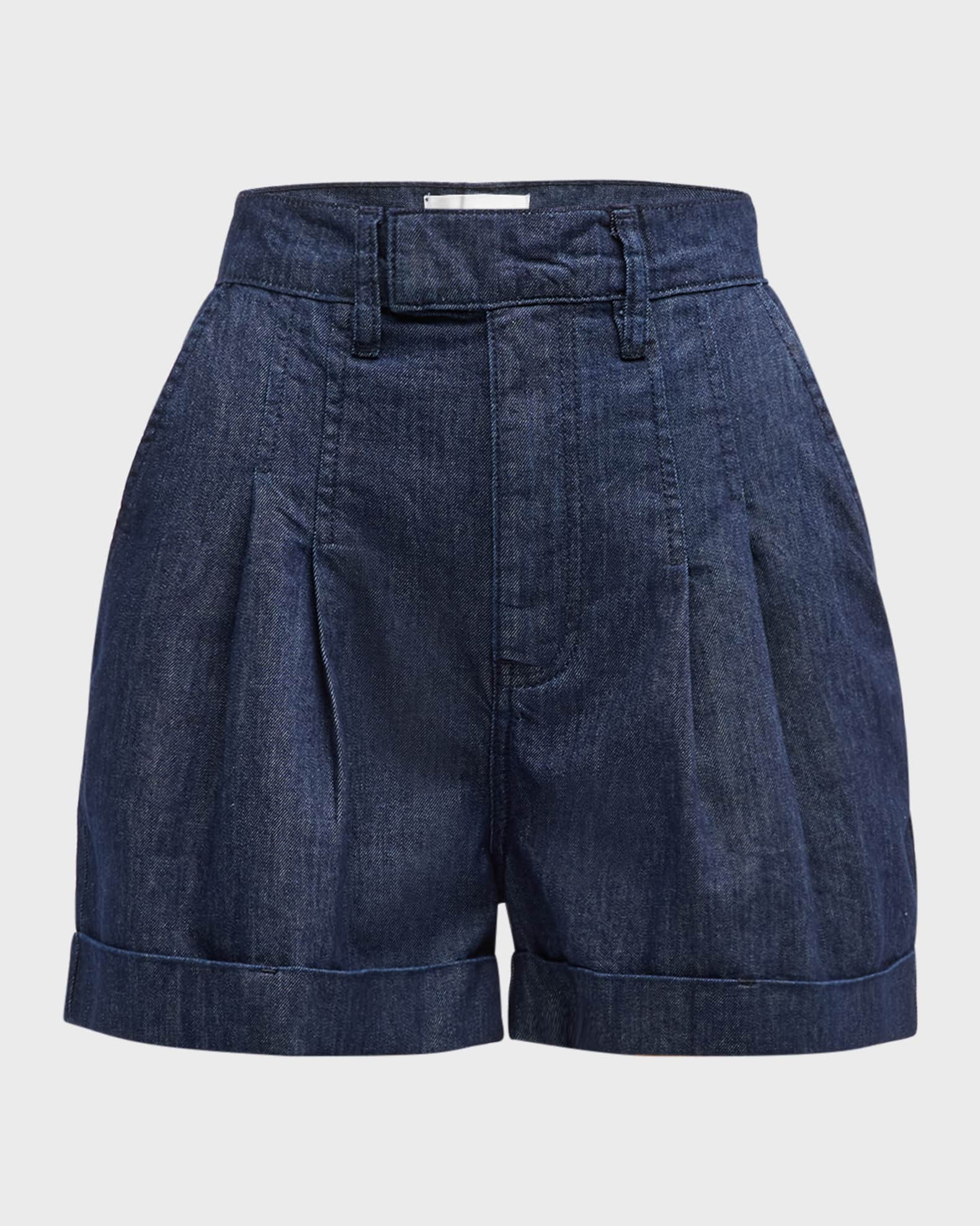 FRAME Pleated Wide-Cuff Shorts | Neiman Marcus