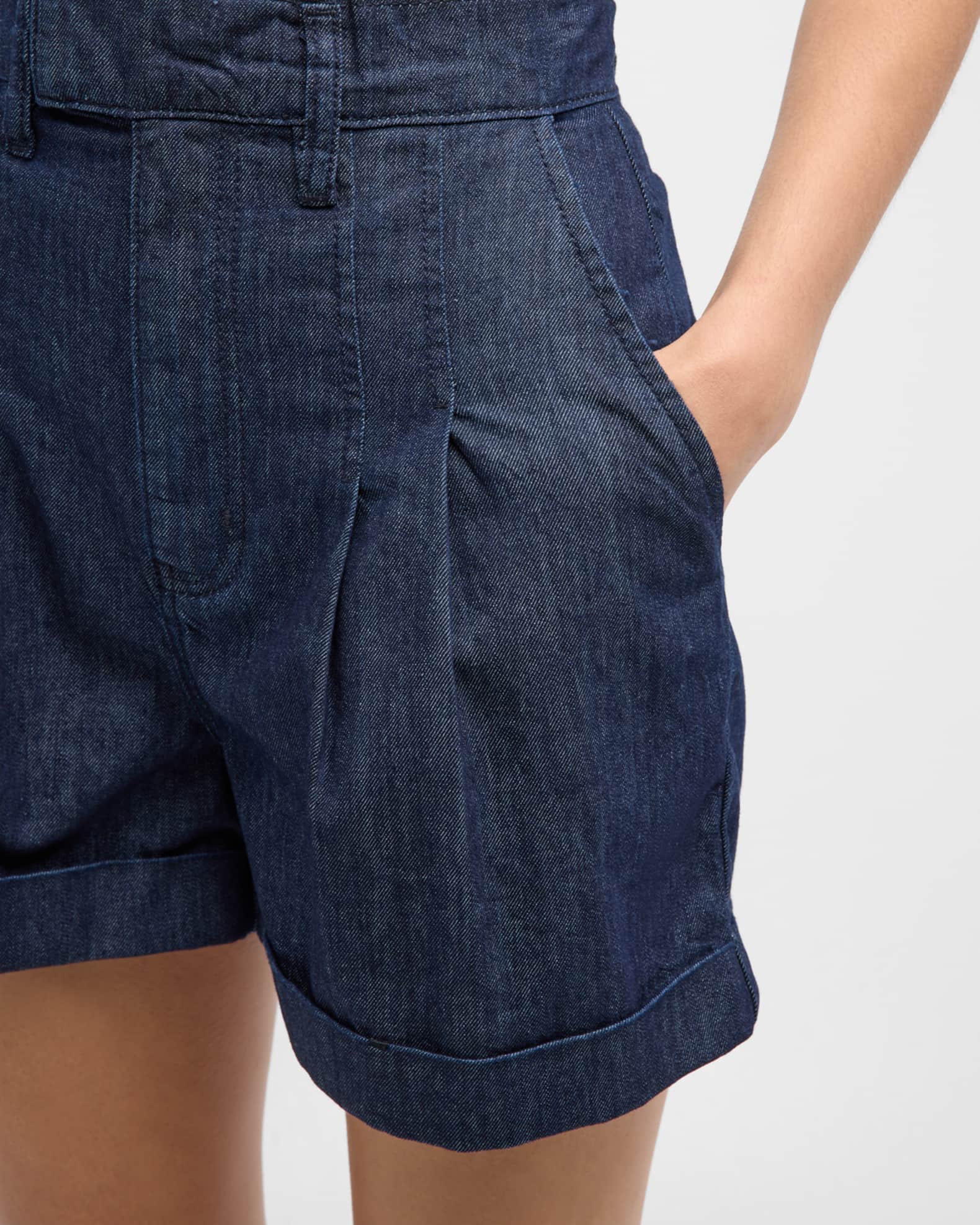 FRAME Pleated Wide-Cuff Shorts | Neiman Marcus