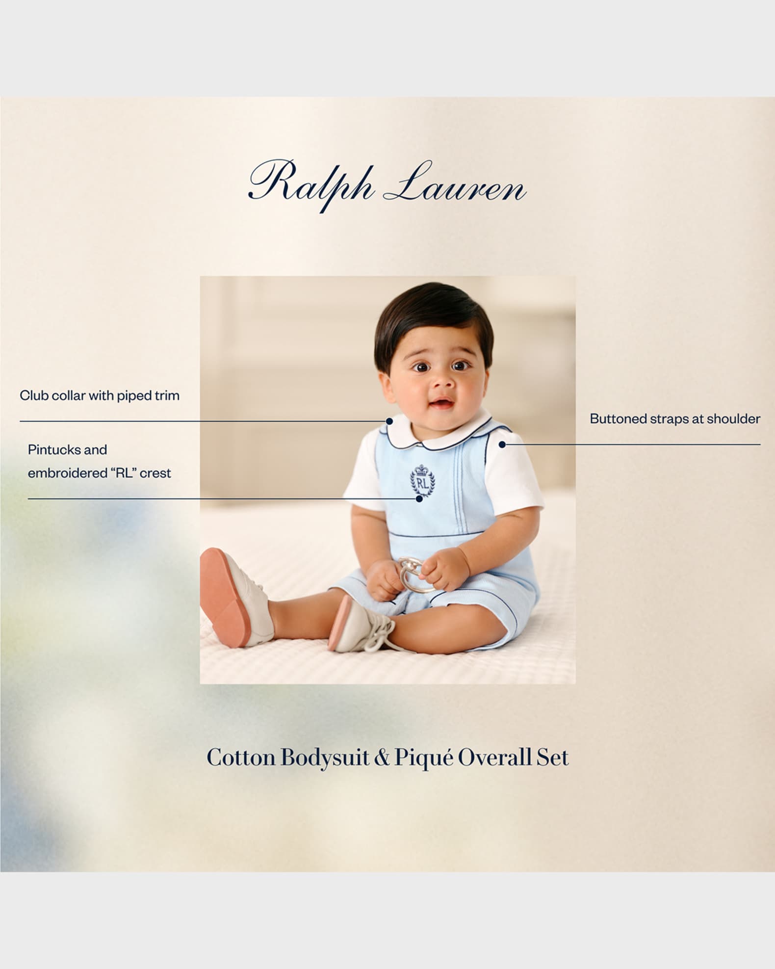 Ralph Lauren Childrenswear Boy's Pique Pintuck Shortall Set, Size 9M ...